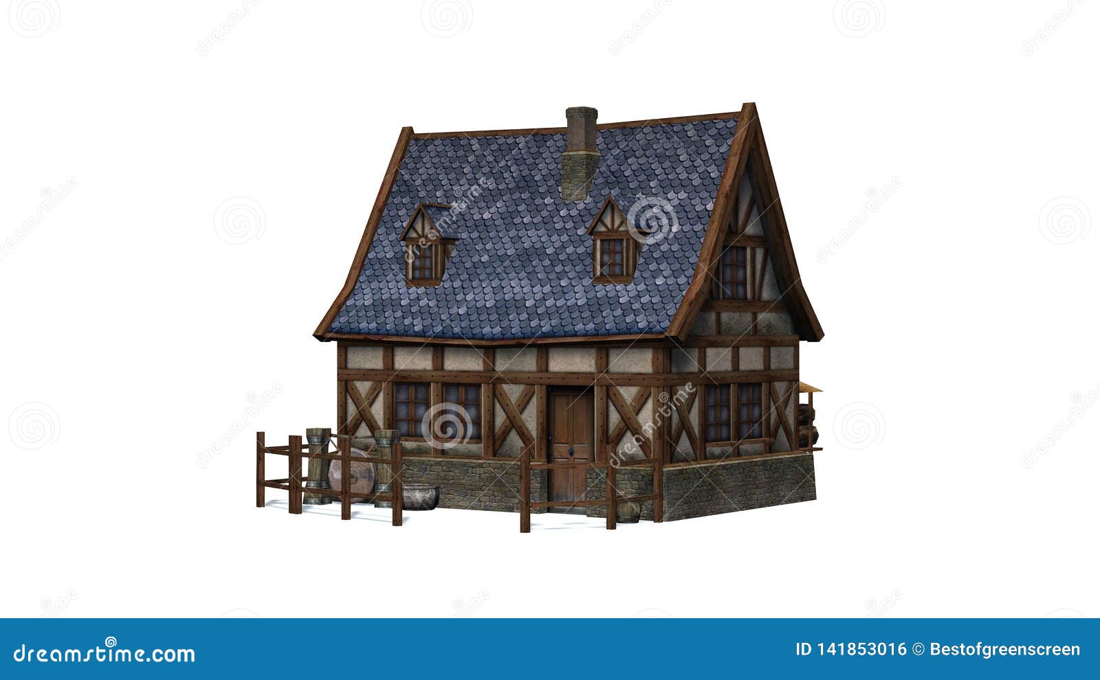 Medieval Cottage in Back View Stock Illustration - Illustration of ...