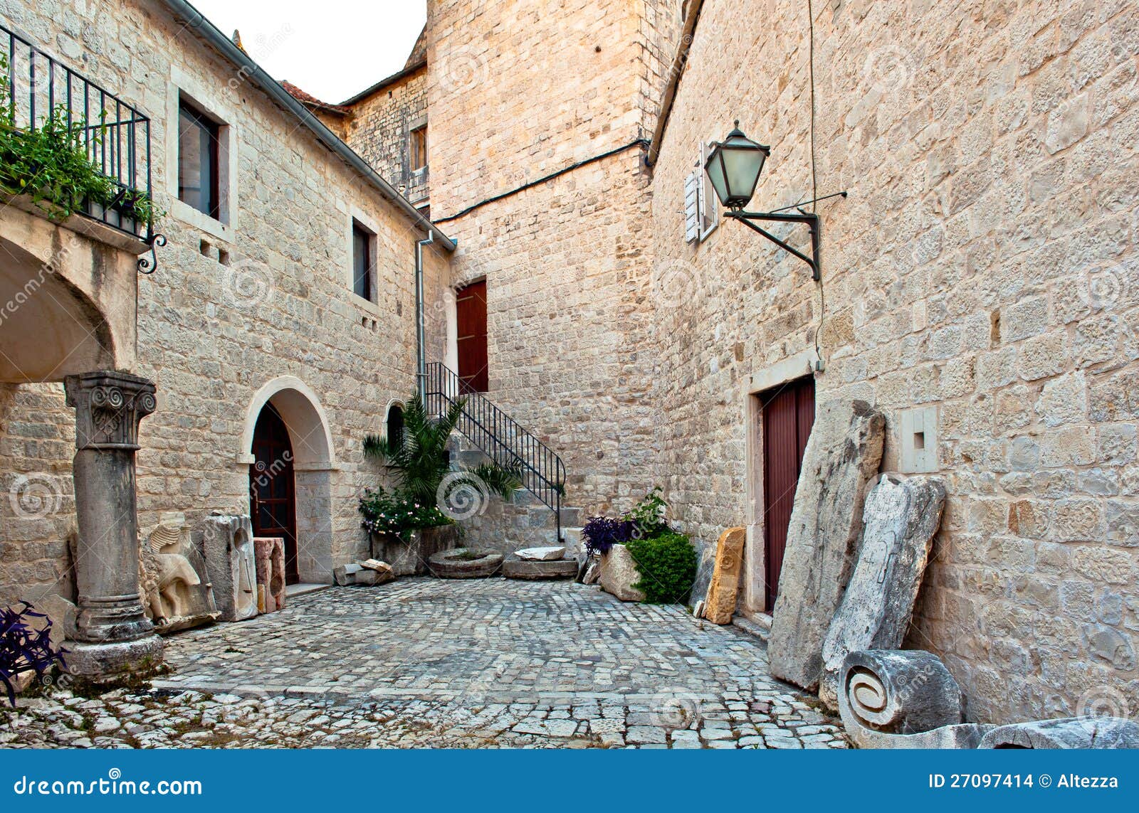 The Medieval Courtyard With Flowers Stock Image | CartoonDealer.com ...