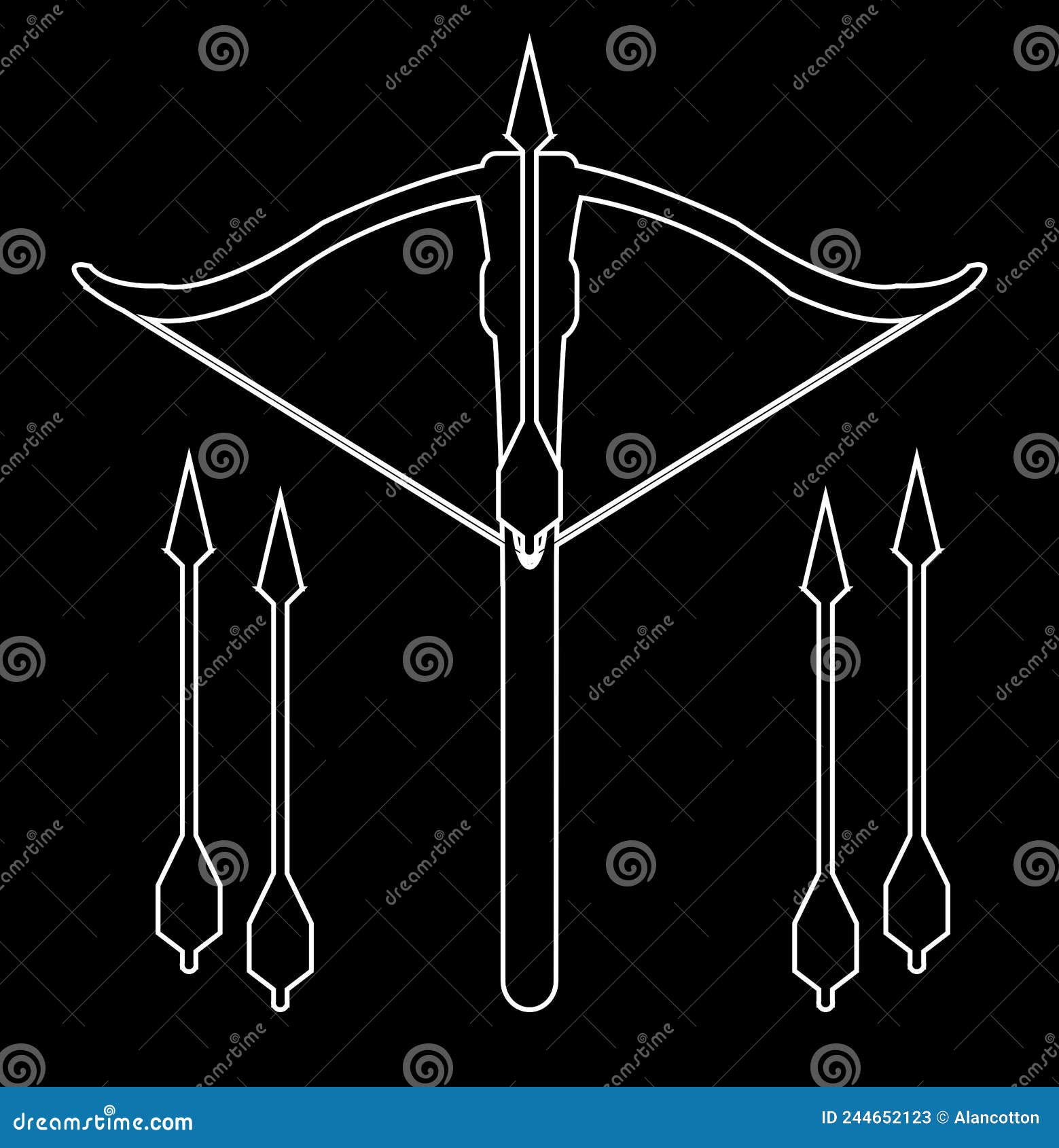 Medieval Crossbow in White Outline Stock Vector - Illustration of ...