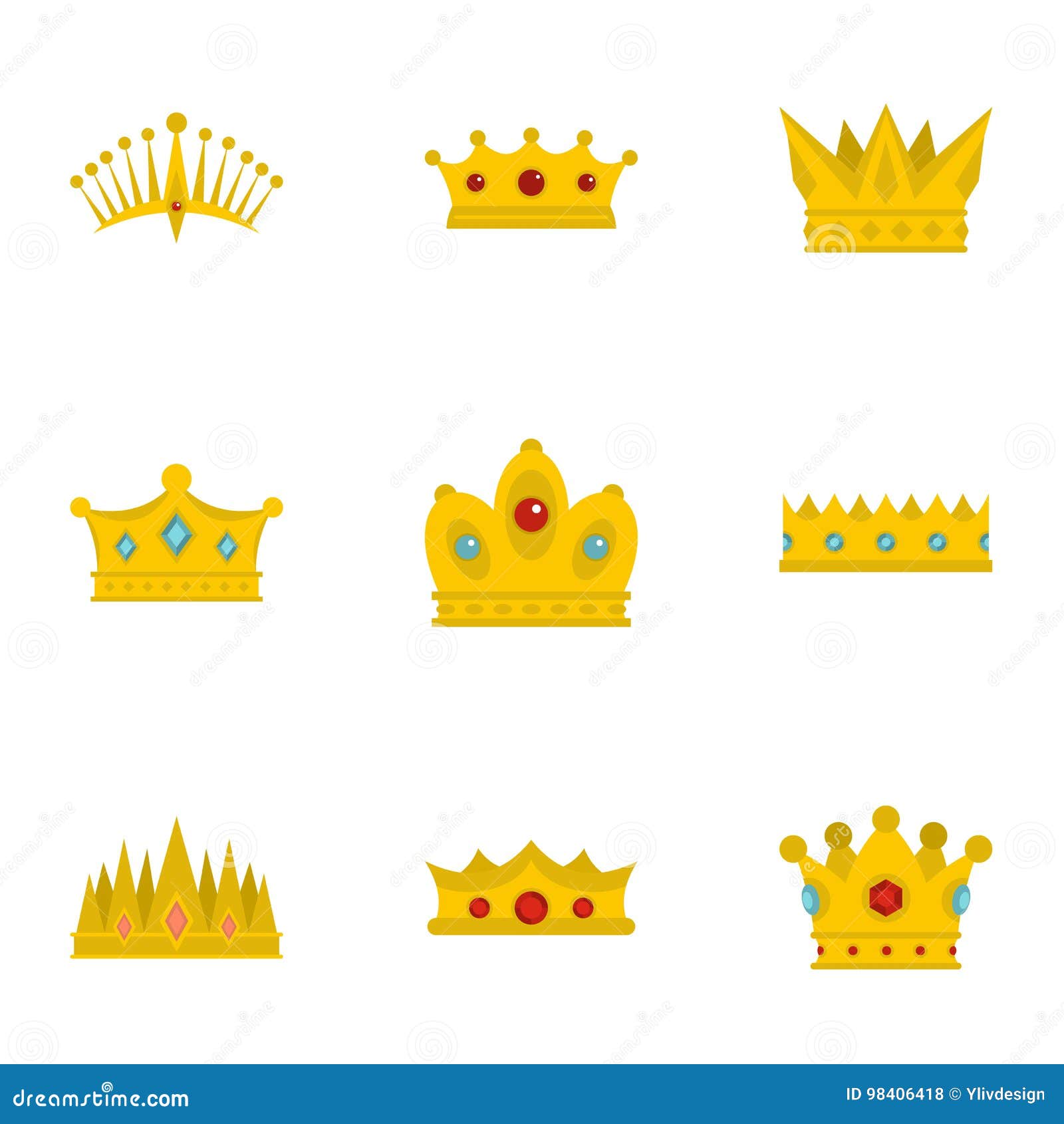 Medieval Crown Icon Set Flat Style Stock Vector Illustration Of