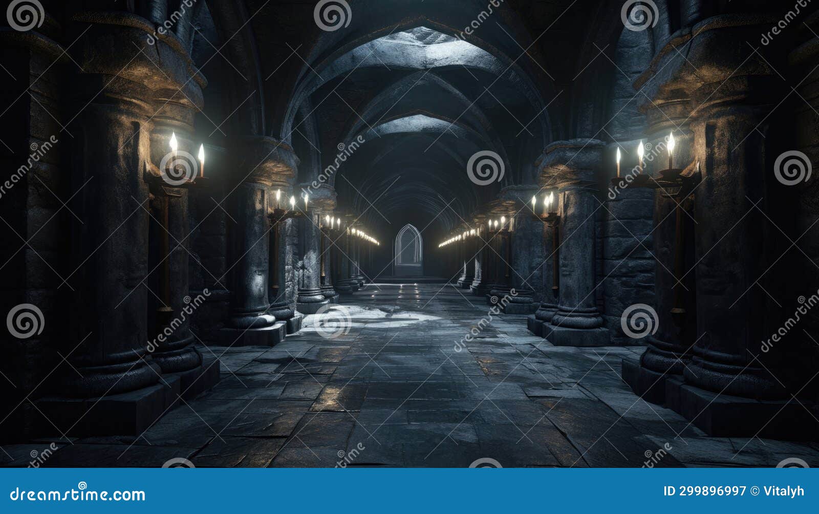 Medieval Dark Dungeon Passage with Limited Light. Stock Image - Image ...