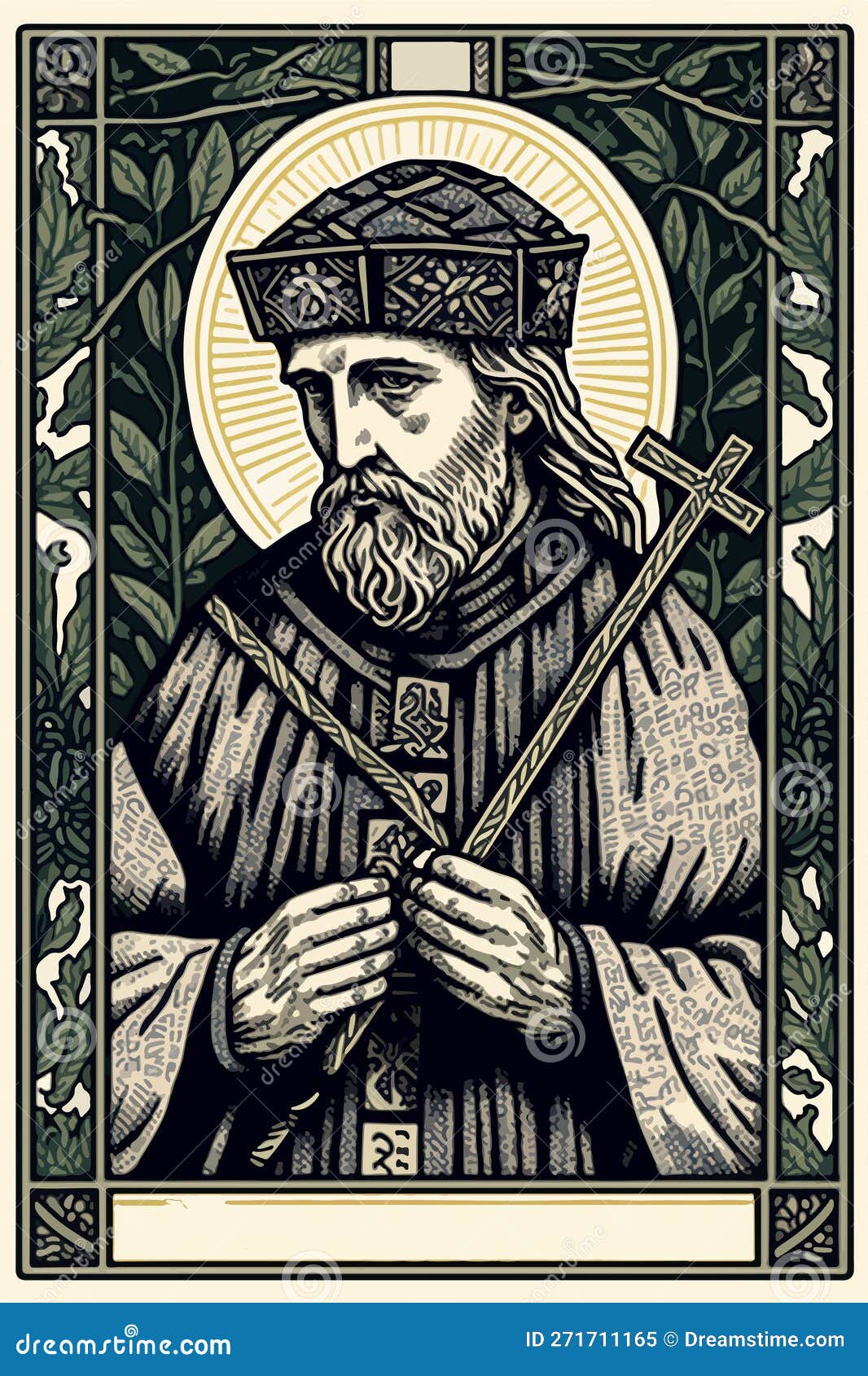 Medieval Deco Frames with a Priest. Christian Symbol Design Element ...