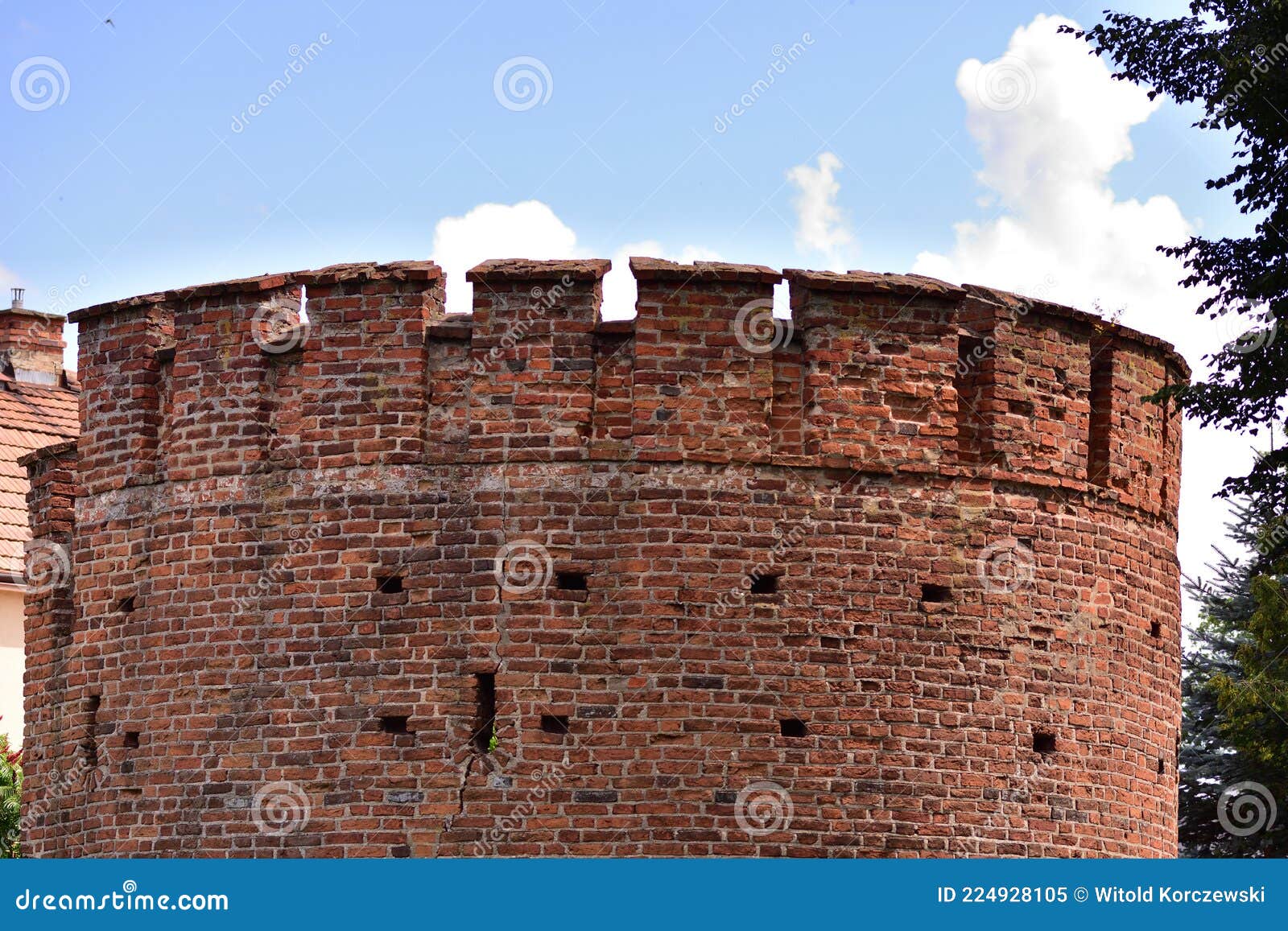 Medieval Defensive Tower Against the Sky and Clouds. Summer. Day Stock ...