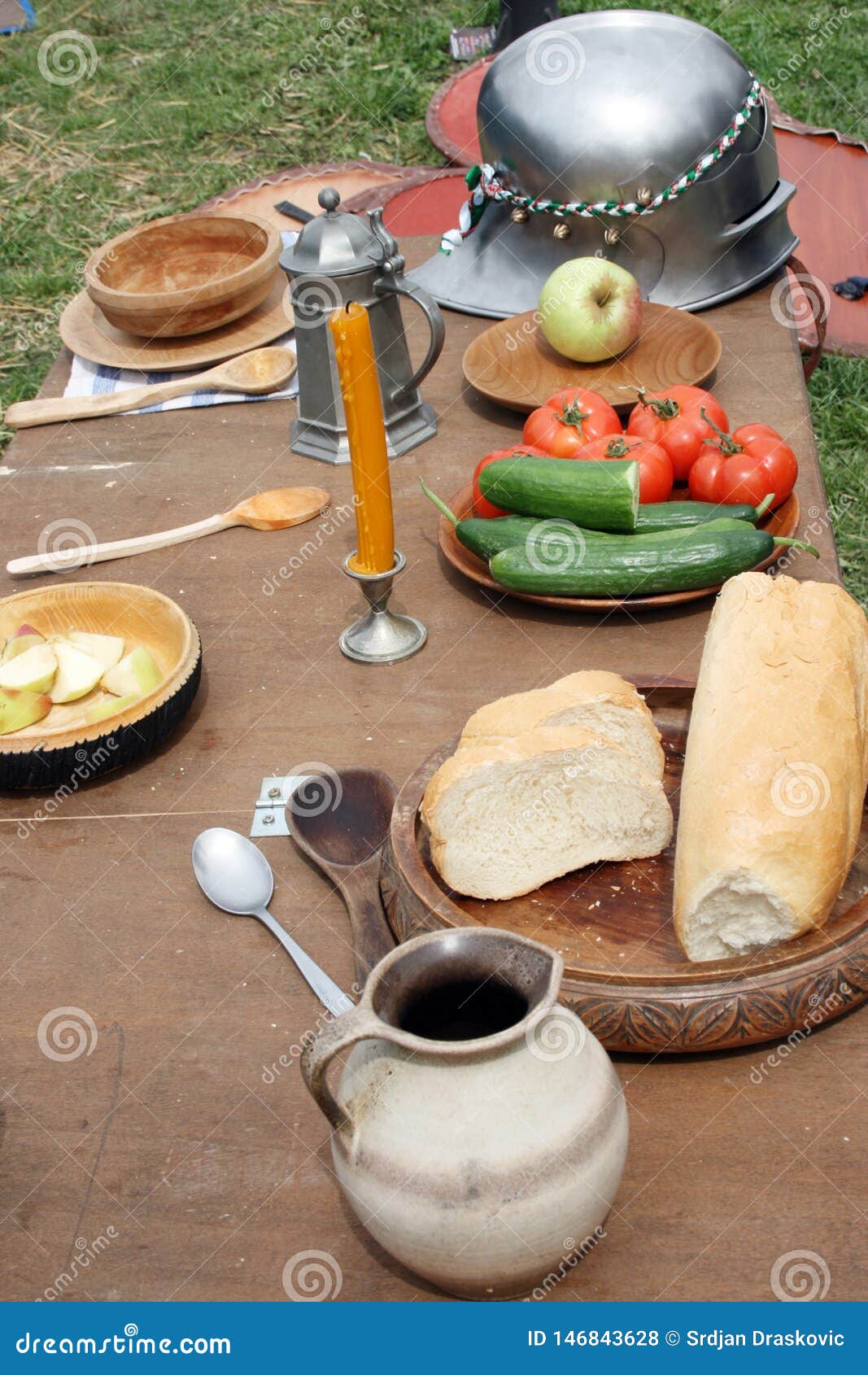 Medieval dining table stock photo. Image of barbecue - 146843628