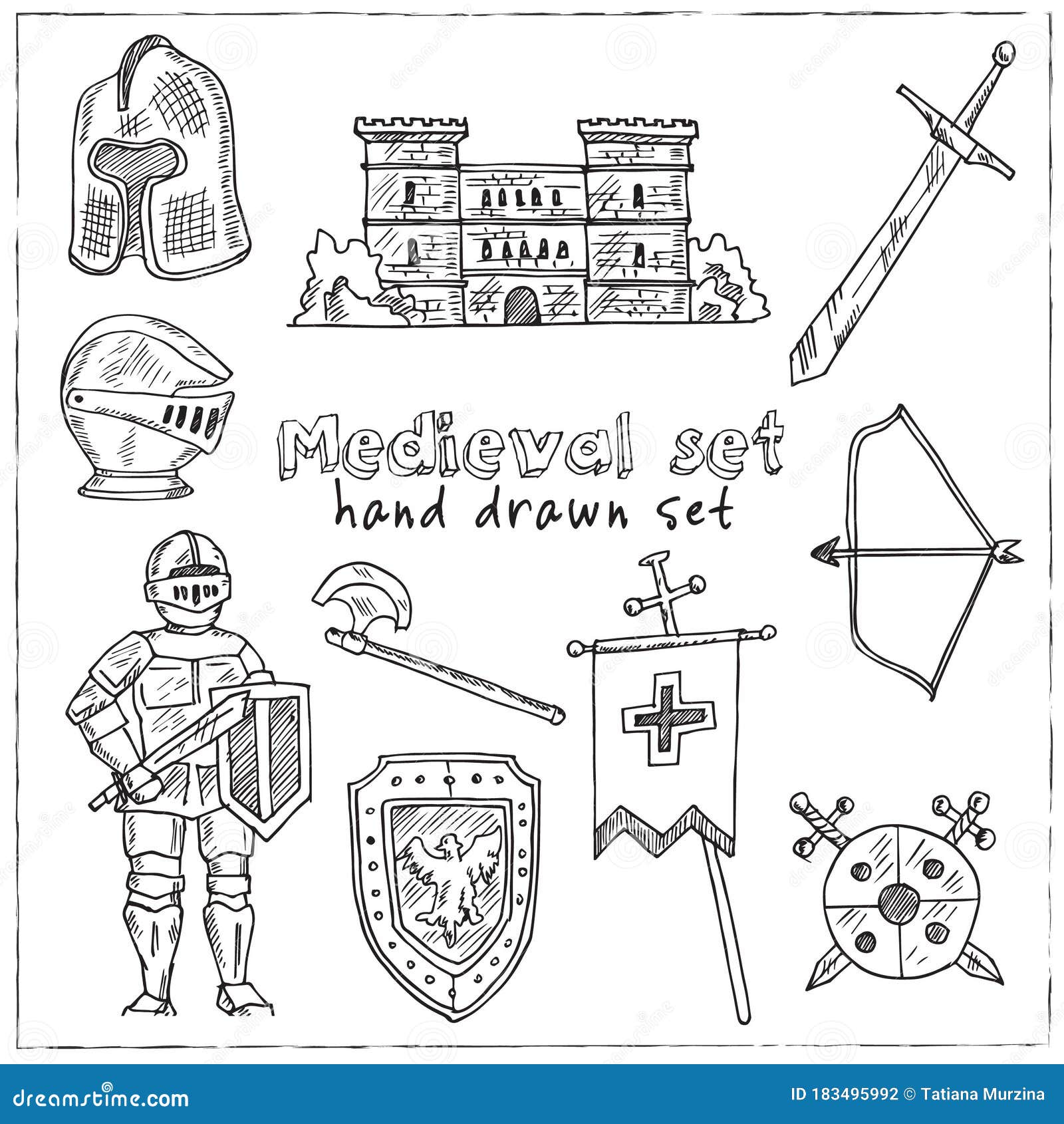 Medieval Hand Drawn Set Vector Collection Stock Vector - Illustration ...