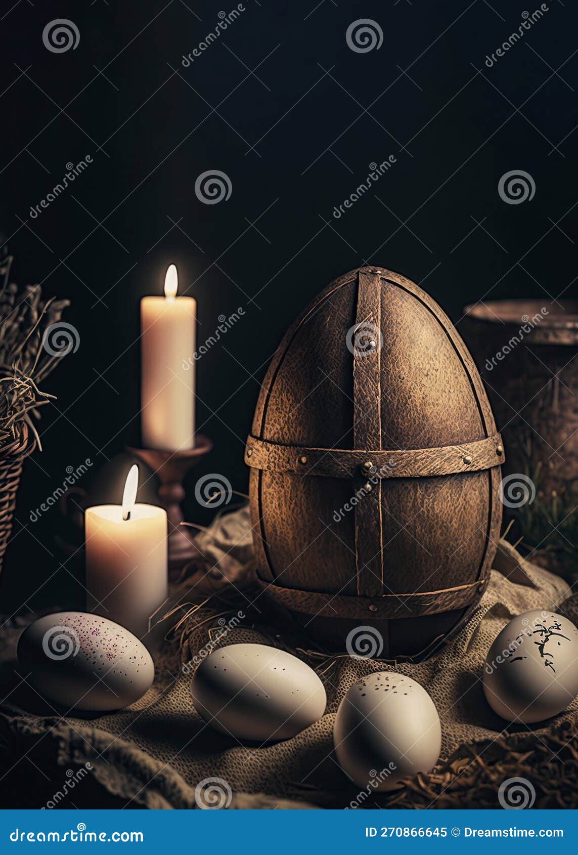 Medieval Easter Egg and Candles Burning in the Rustic, Vintage ...