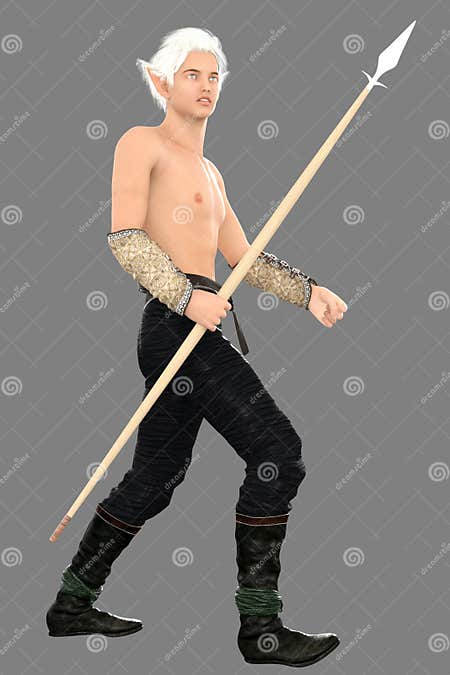 Medieval Elf with Spear stock illustration. Illustration of ...