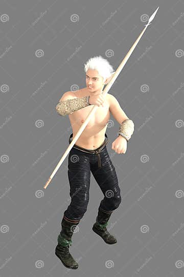 Medieval Elf with Spear stock illustration. Illustration of magical ...