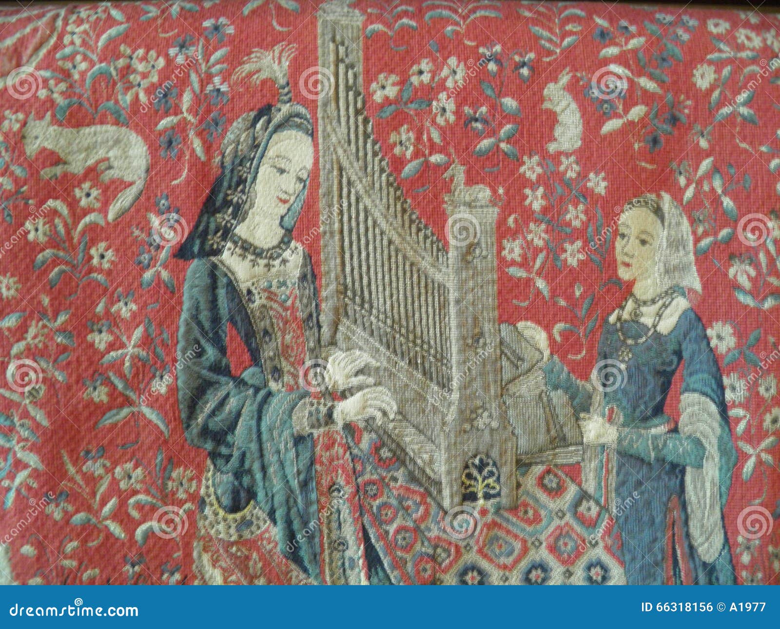 Medieval Embroidery Replica Stock Photo - Image of contour, flower ...