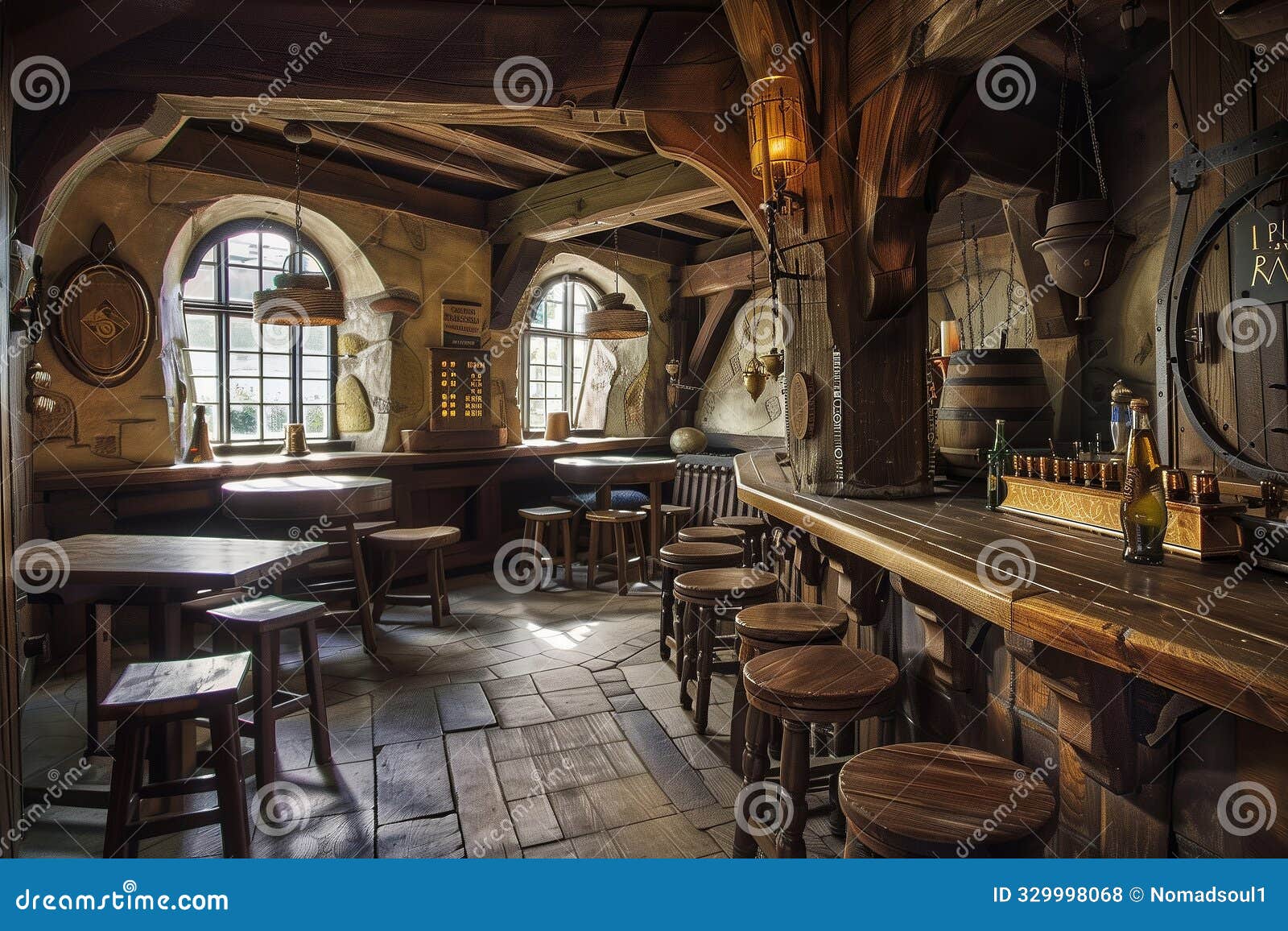 Medieval Empty Wooden Pub Interior. Generative AI Stock Photo - Image ...