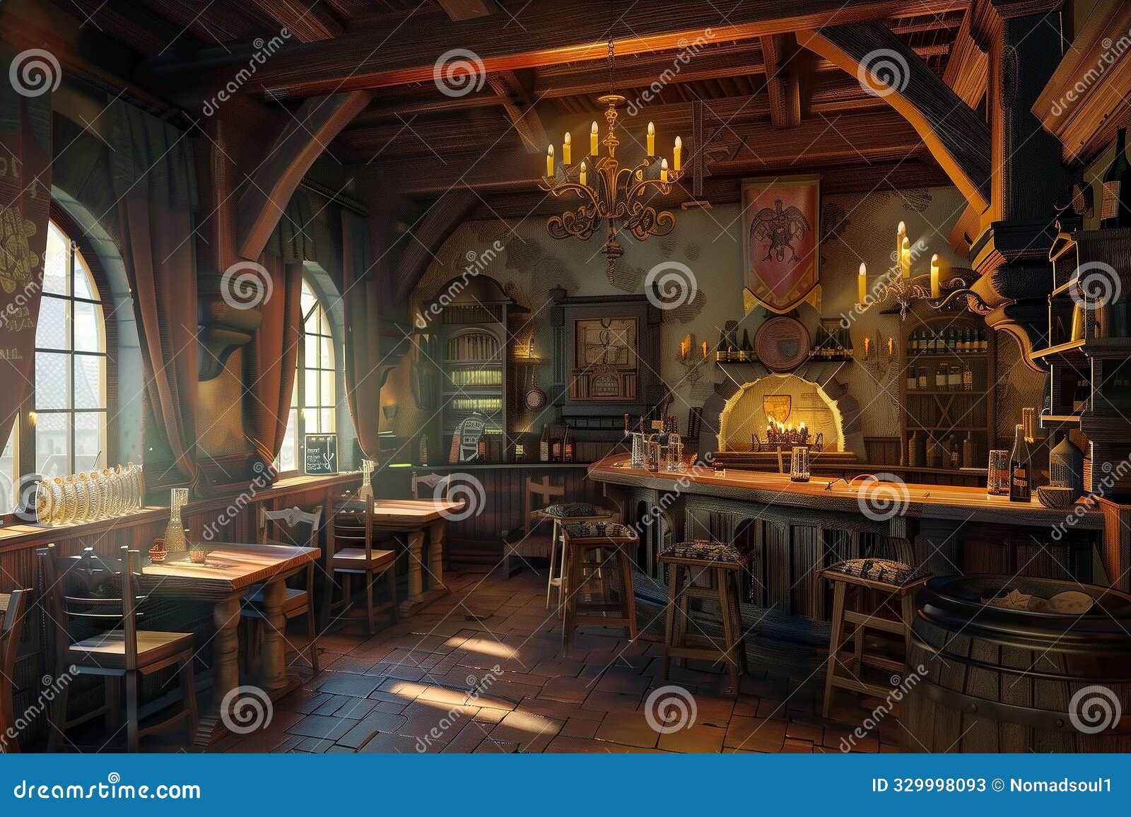 Medieval Empty Wooden Pub Interior. Generative AI Stock Image - Image ...
