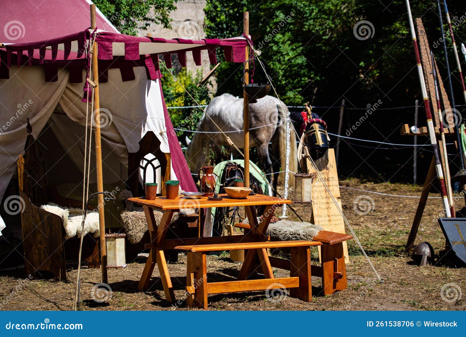 Medieval Encampment with a Table and a Horse Outdoors Stock Photo ...