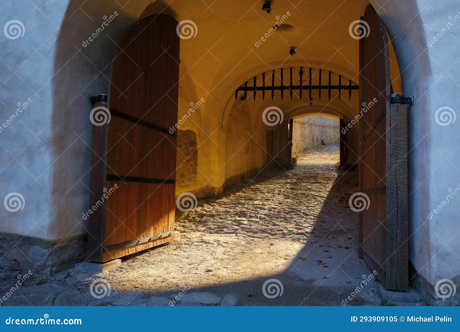 Medieval Entrance with Gates Stock Image - Image of stone, building ...