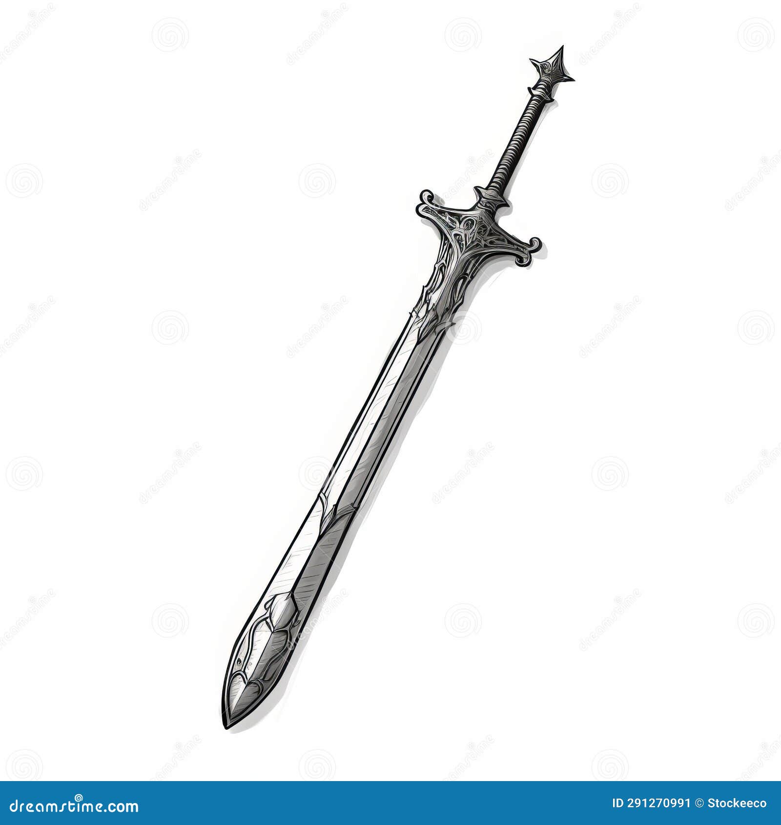 Medieval Era Sword: Realistic Fantasy Artwork with Silver Look Stock ...
