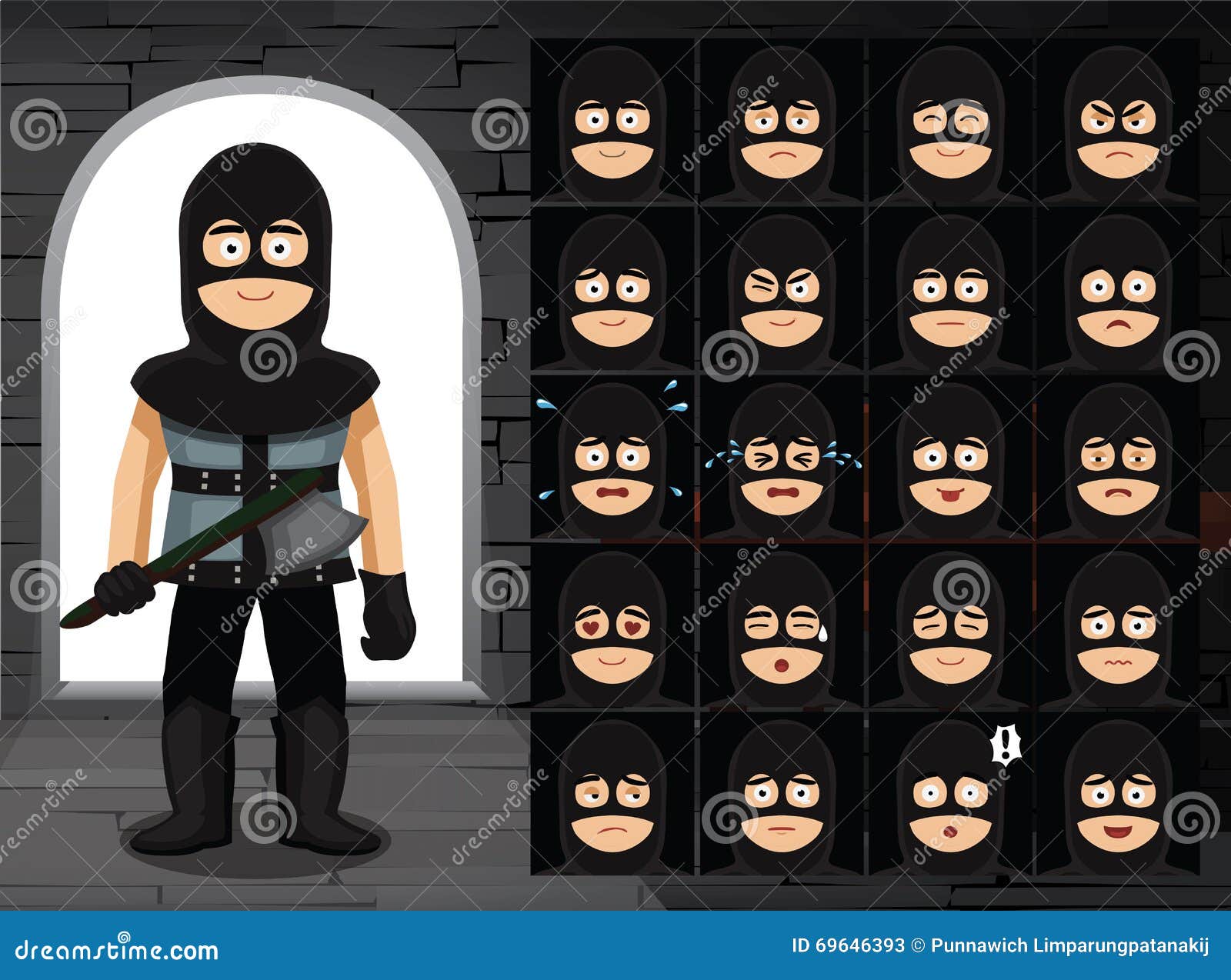 Medieval Executioner Cartoon Emotion Faces Vector Illustration Stock ...