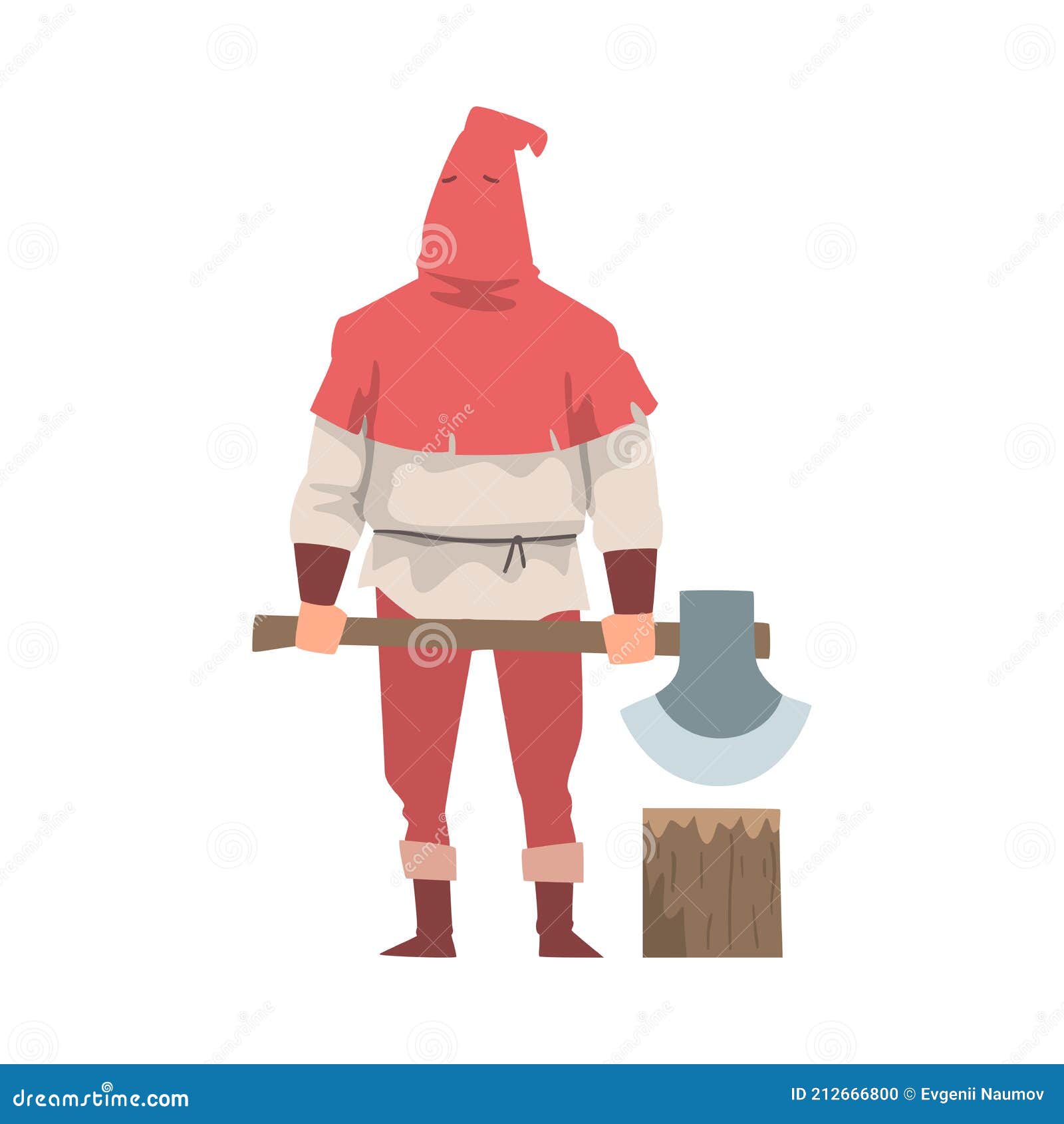 Medieval Executor or Headman Wearing Red Hat and Carrying Sharp Axe ...