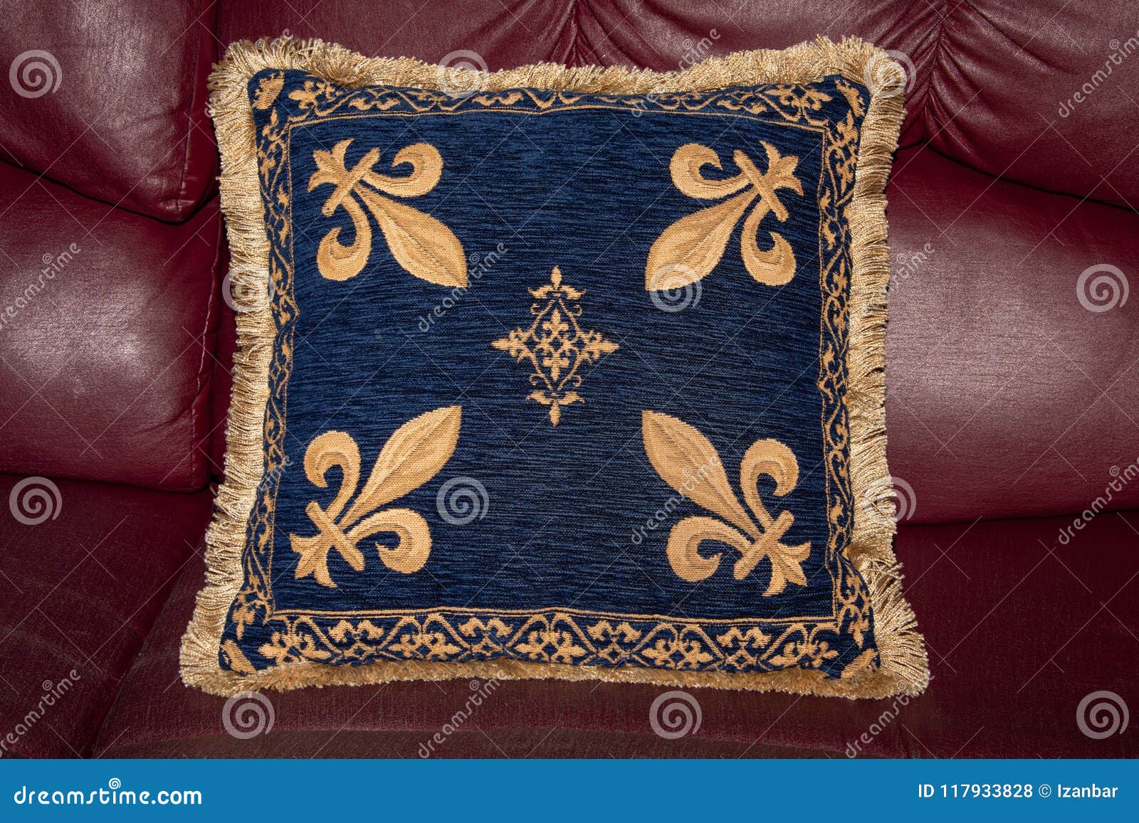 Medieval Fabric Cuschion on Leather Sofa Texture Background Stock Photo ...
