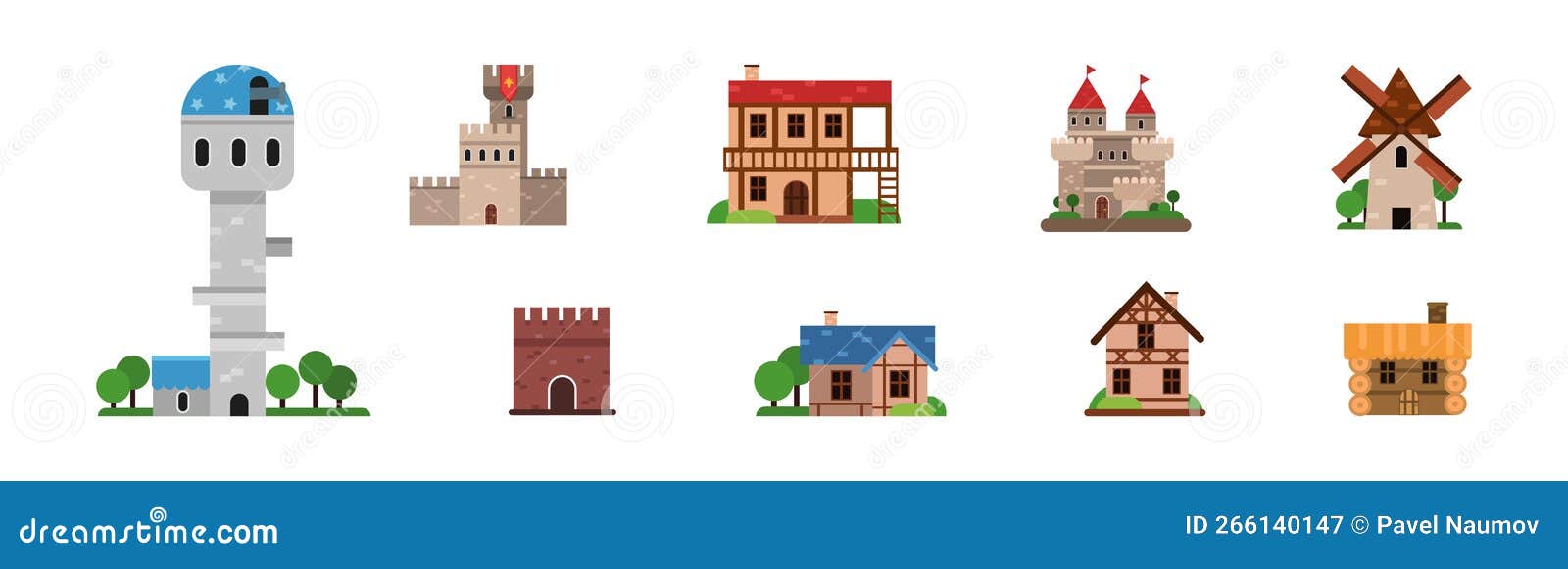 Medieval Facade Building and Stone Construction Vector Set Stock Vector ...