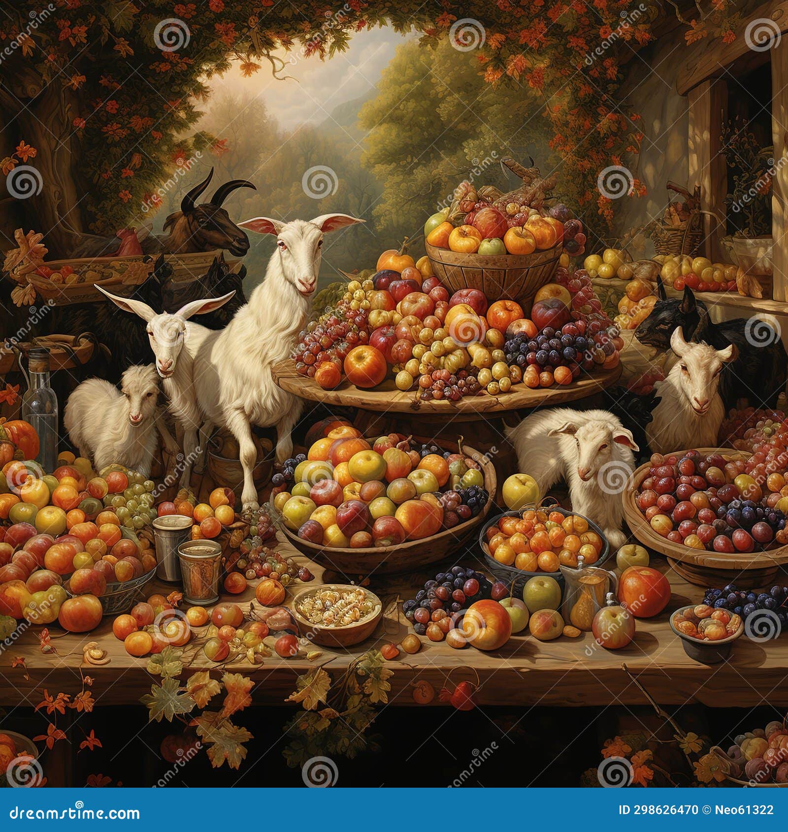 A Medieval Fall Cornucopia Table Overflowing Animal Happy People ...