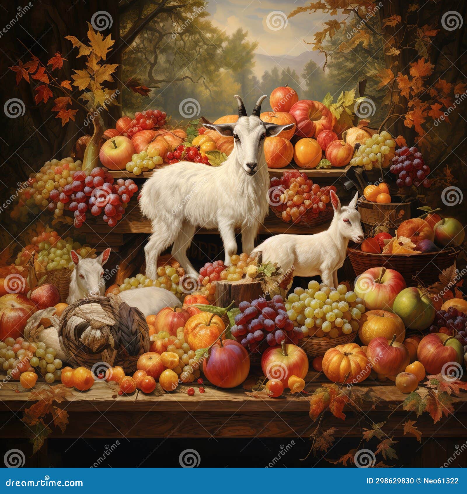 A Medieval Fall Cornucopia Table Overflowing Animal Happy People ...