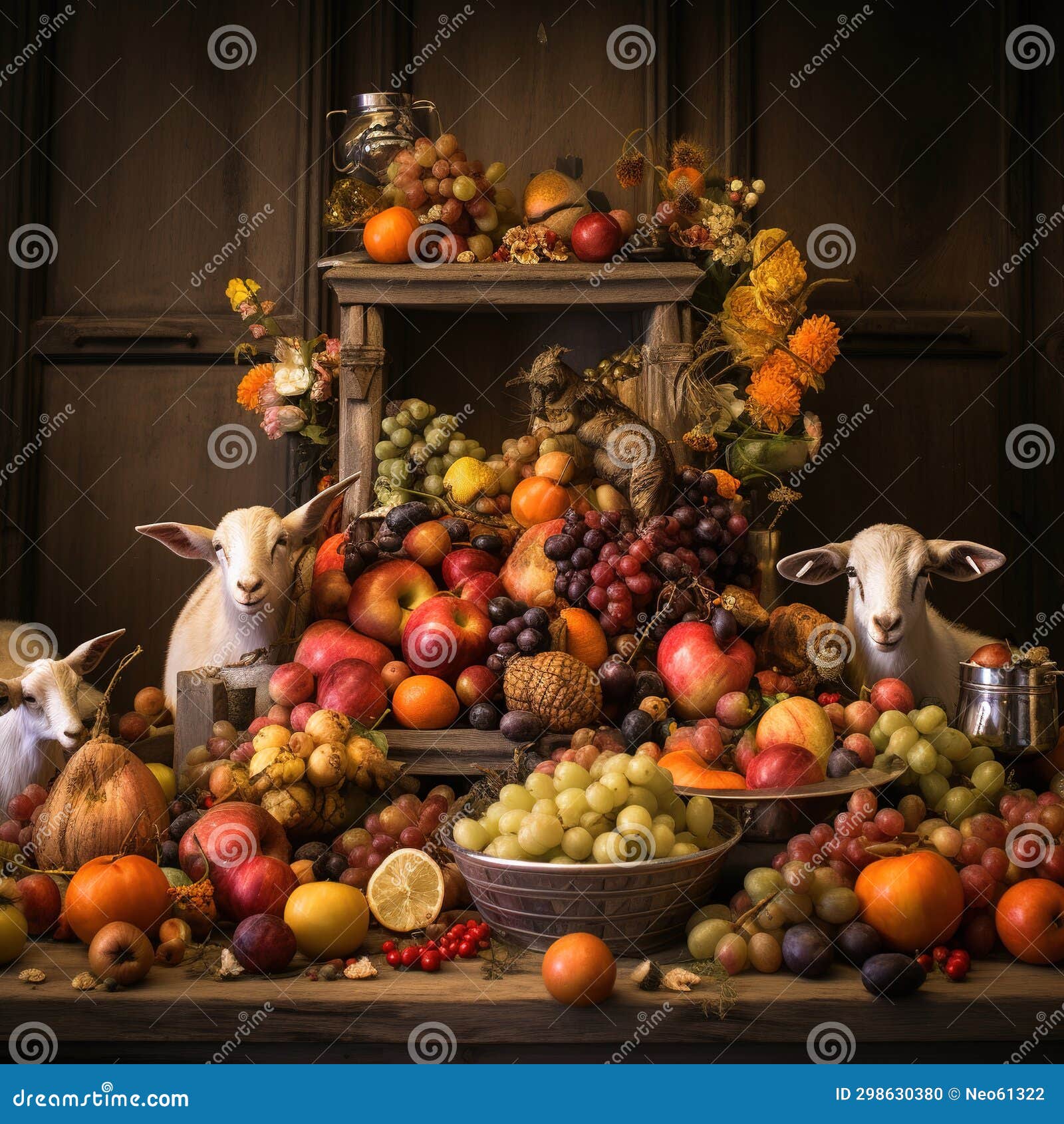 A Medieval Fall Cornucopia Table Overflowing Animal Happy People ...
