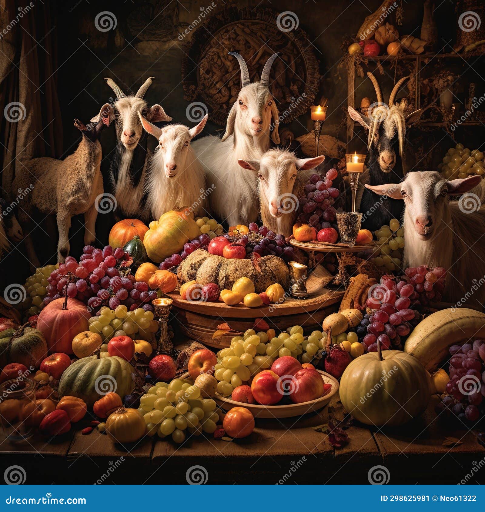 A Medieval Fall Cornucopia Table Overflowing Animal Happy People ...