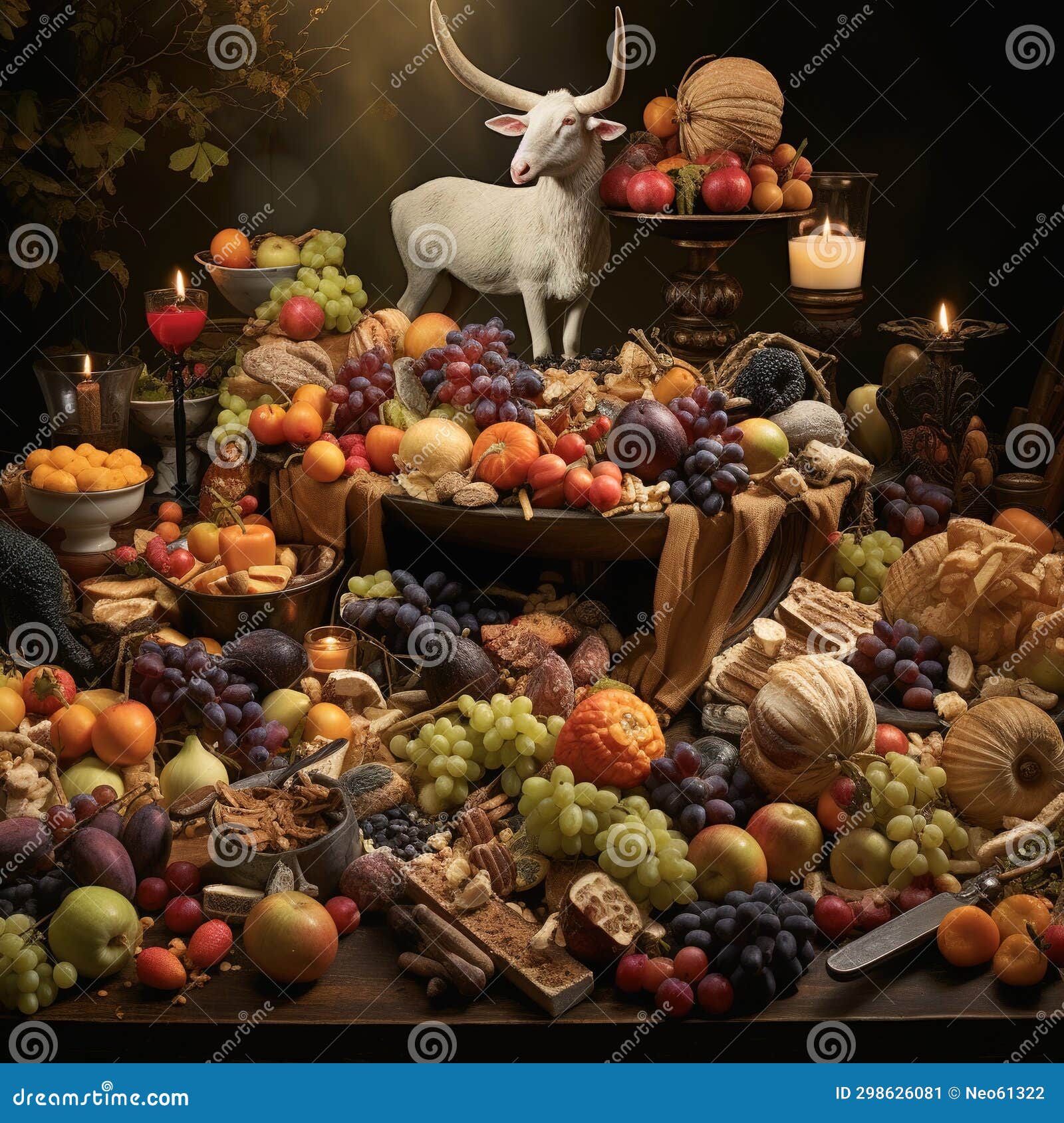 A Medieval Fall Cornucopia Table Overflowing Animal Happy People ...