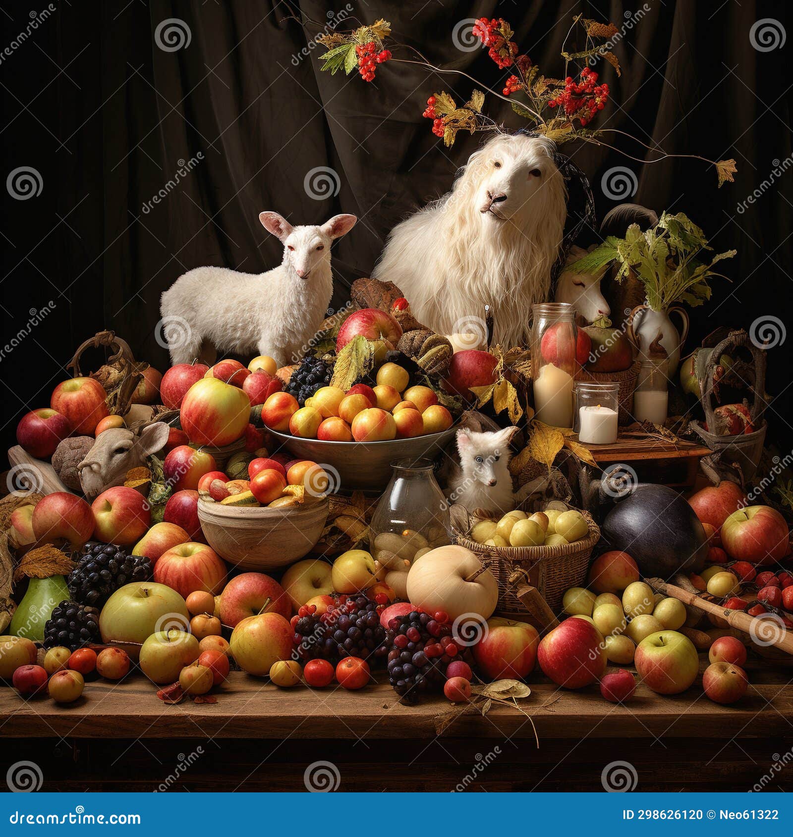 A Medieval Fall Cornucopia Table Overflowing Animal Happy People ...