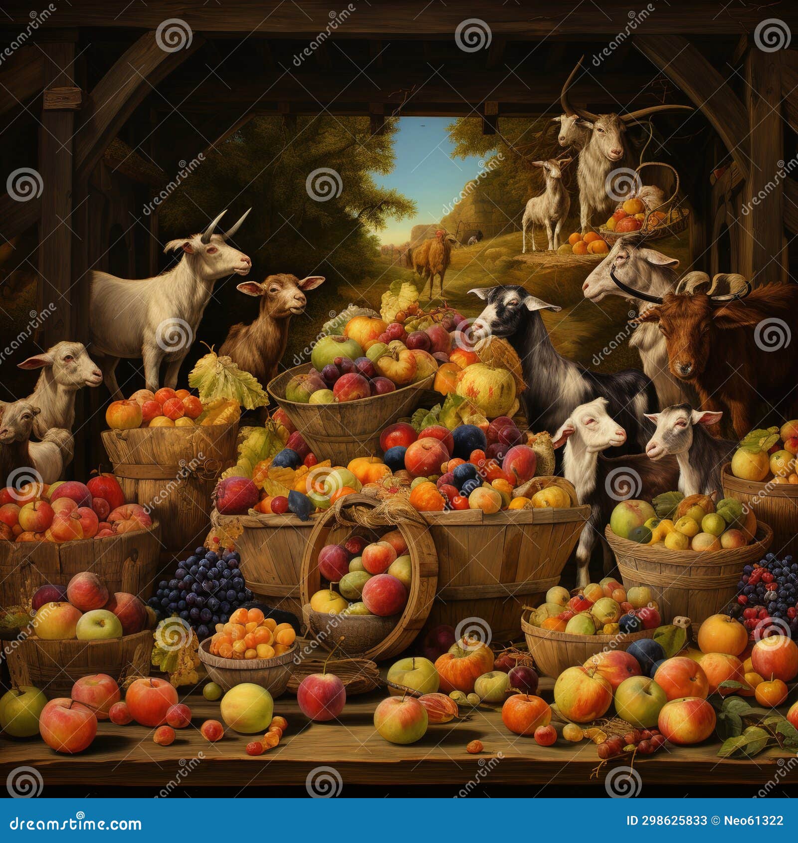 A Medieval Fall Cornucopia Table Overflowing Animal Happy People ...