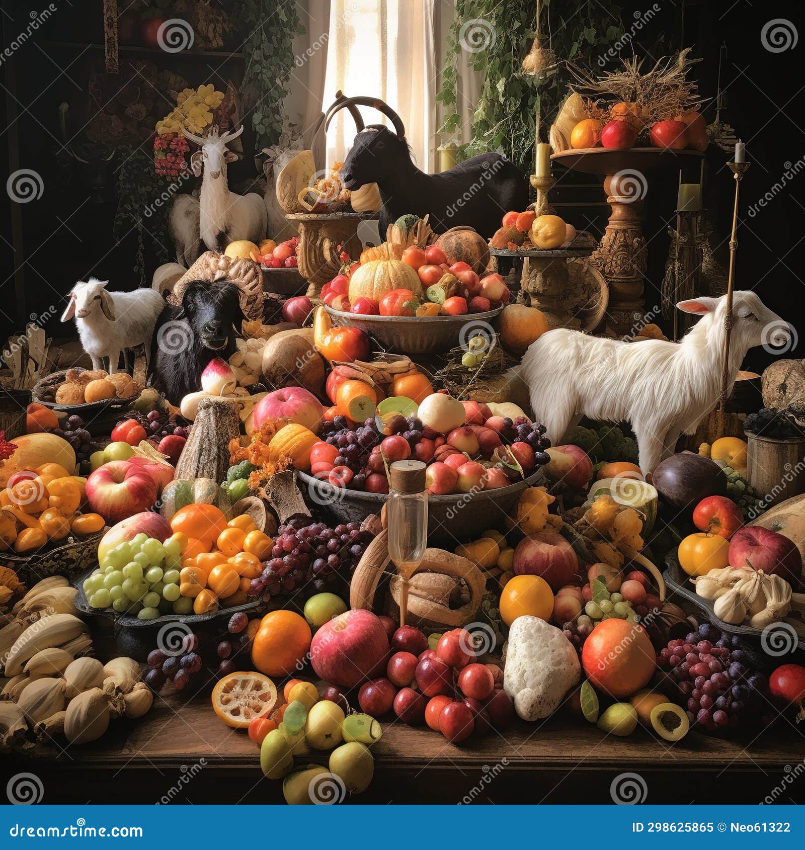 A Medieval Fall Cornucopia Table Overflowing Animal Happy People ...
