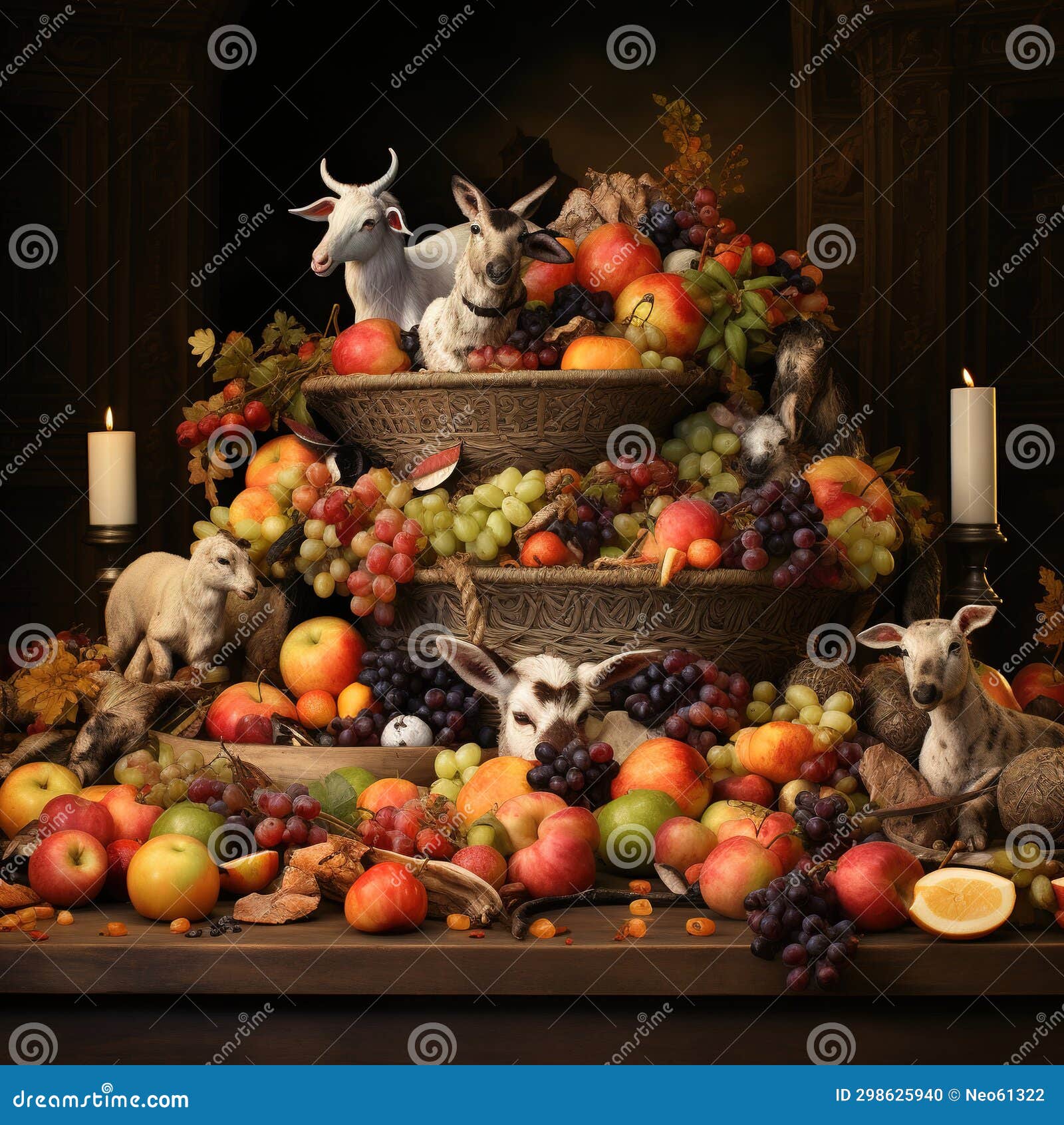 A Medieval Fall Cornucopia Table Overflowing Animal Happy People ...