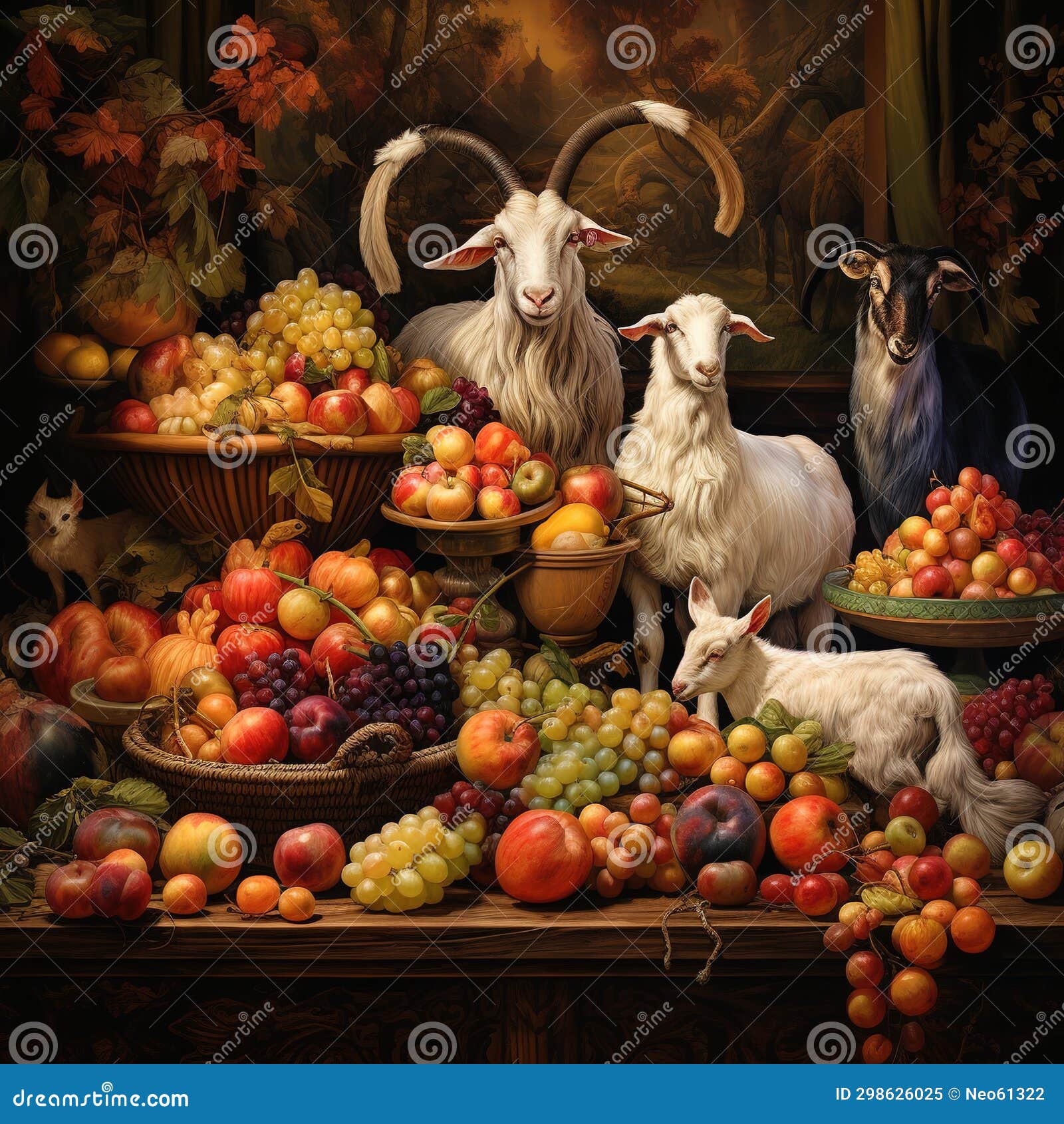 A Medieval Fall Cornucopia Table Overflowing Animal Happy People ...