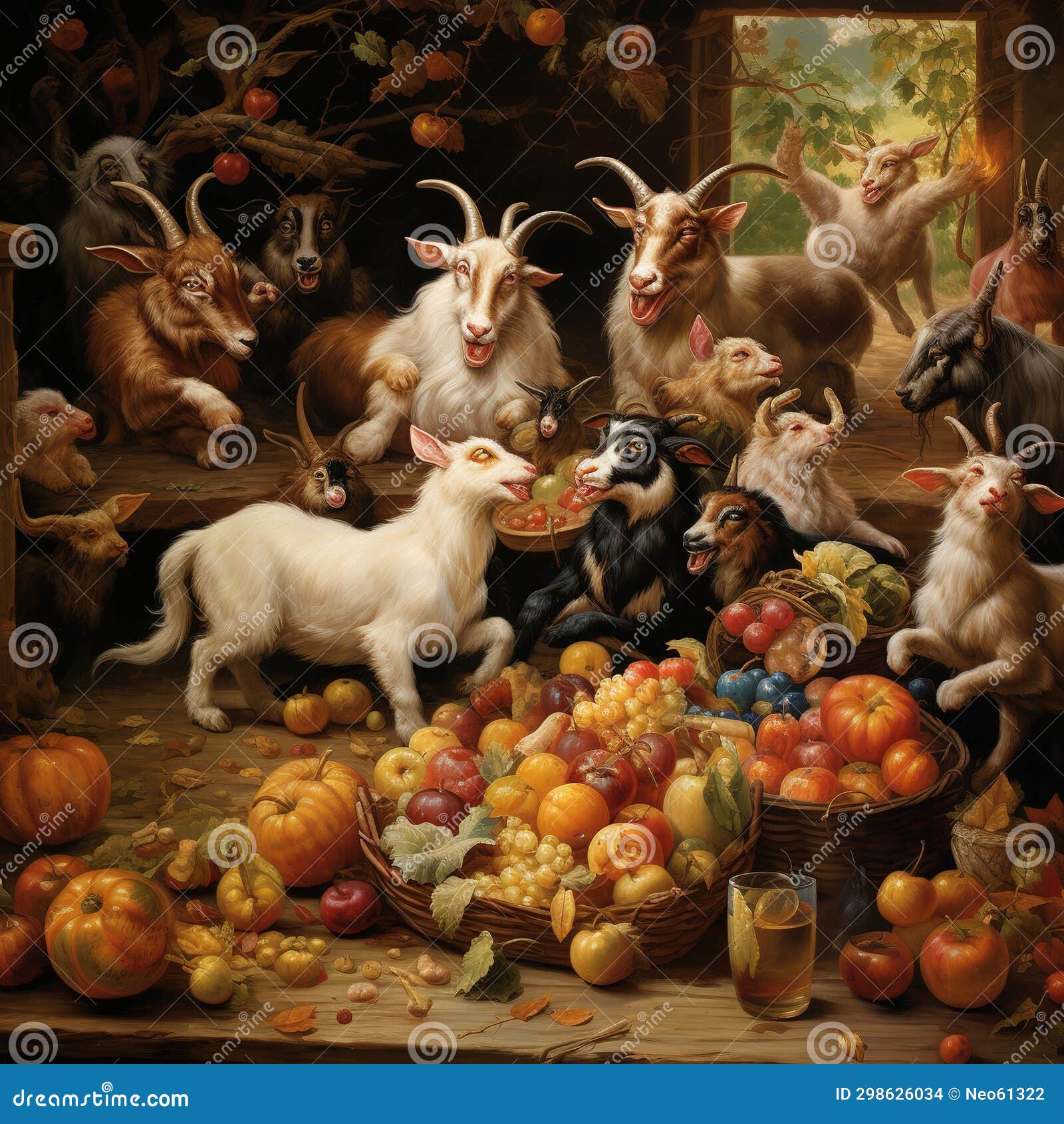 A Medieval Fall Cornucopia Table Overflowing Animal Happy People ...