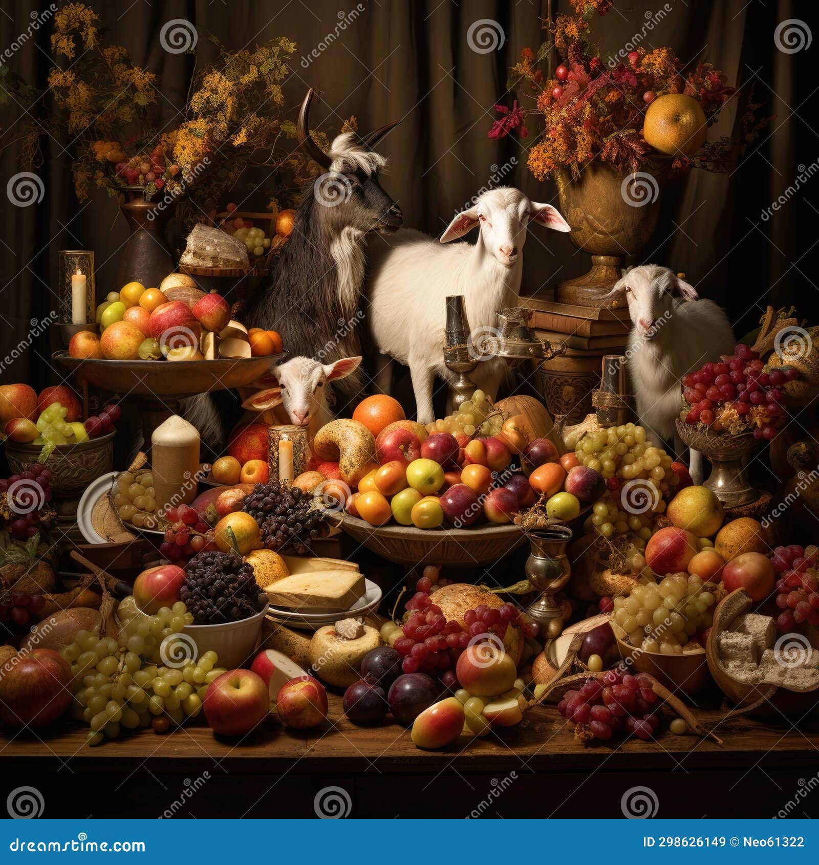 A Medieval Fall Cornucopia Table Overflowing Animal Happy People ...