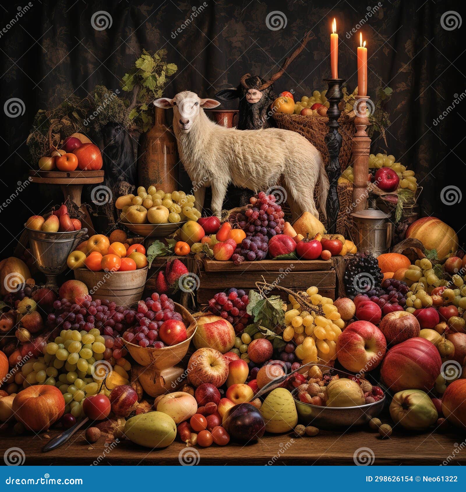 A Medieval Fall Cornucopia Table Overflowing Animal Happy People ...