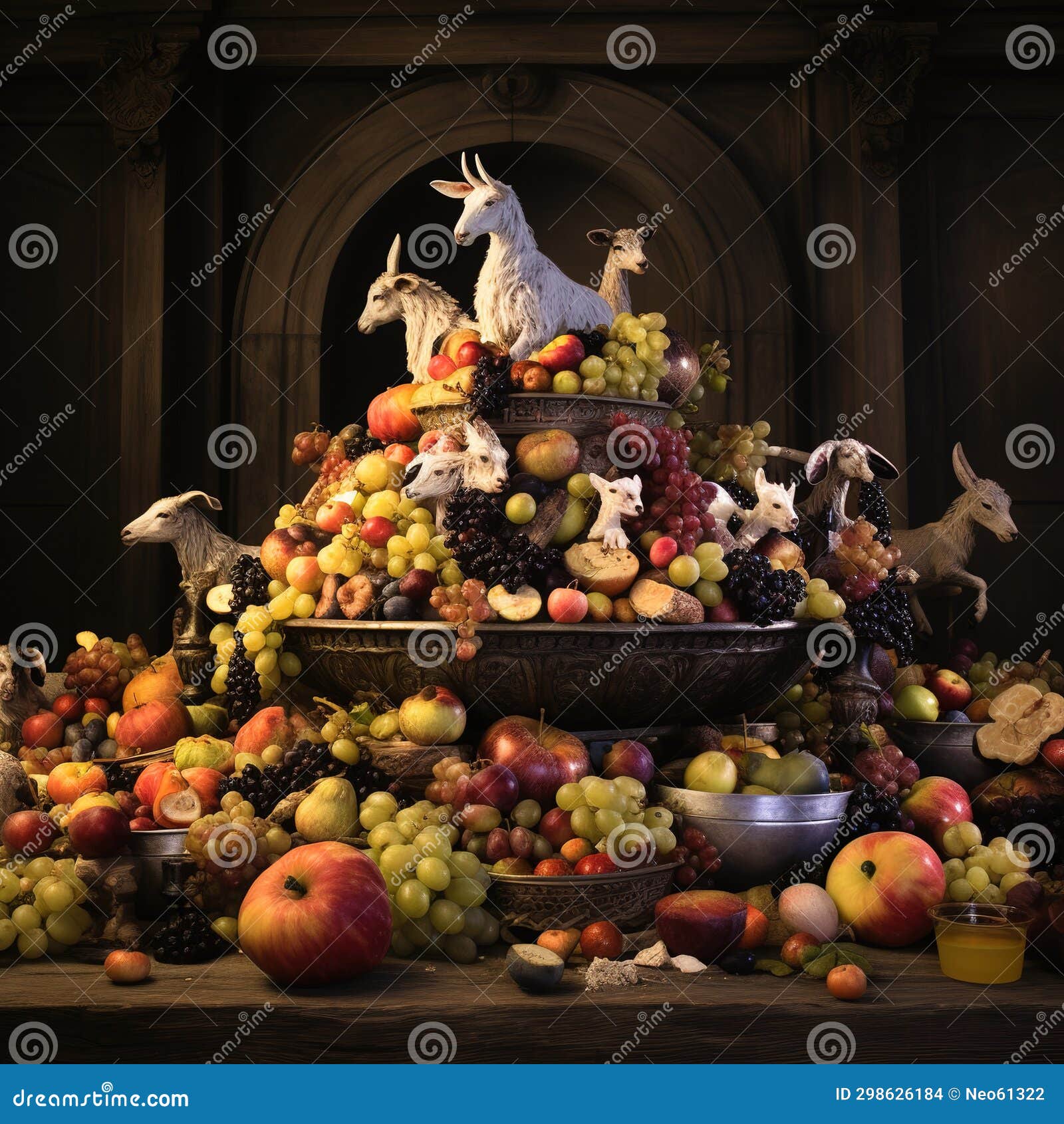 A Medieval Fall Cornucopia Table Overflowing Animal Happy People ...