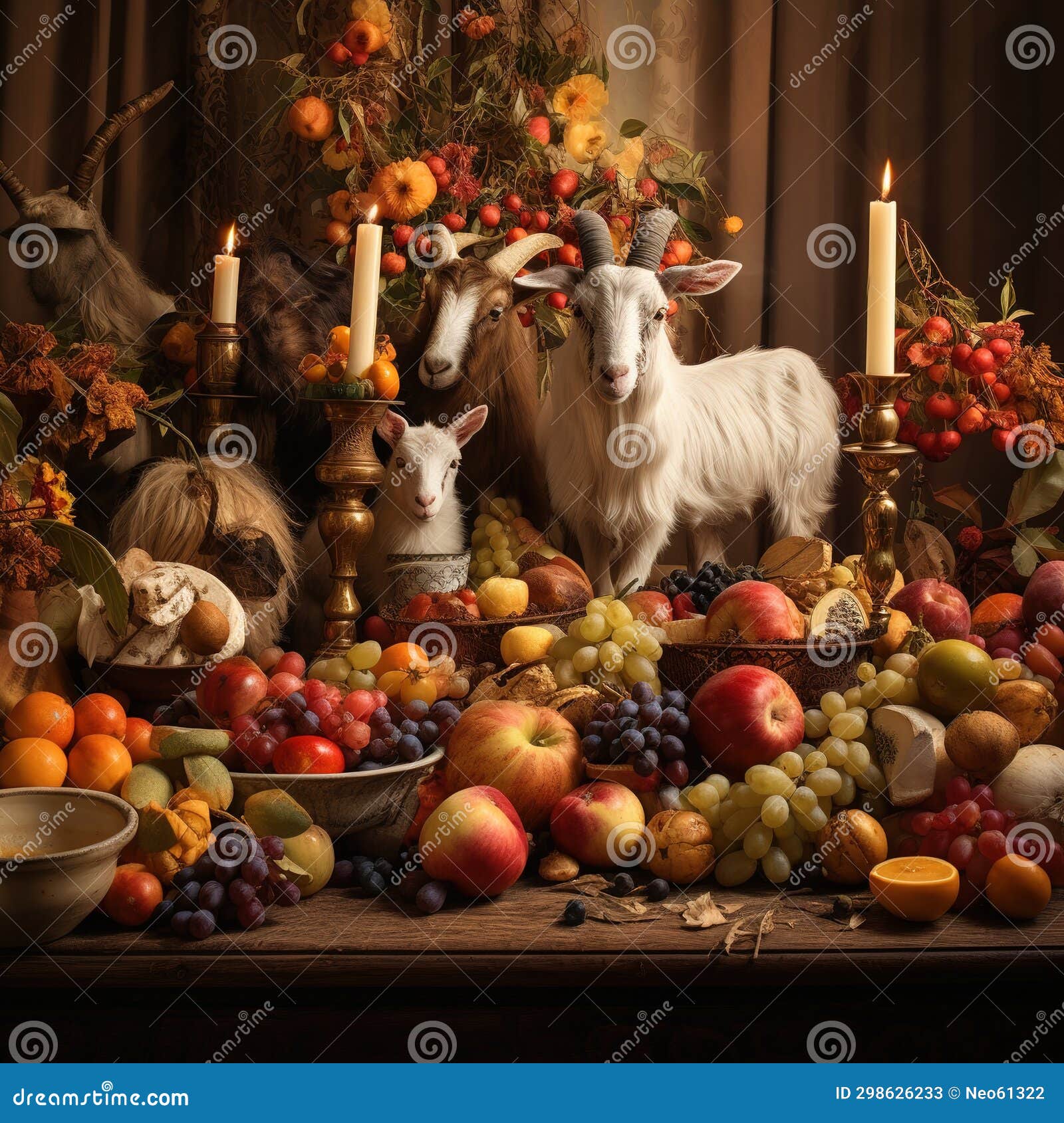 A Medieval Fall Cornucopia Table Overflowing Animal Happy People ...