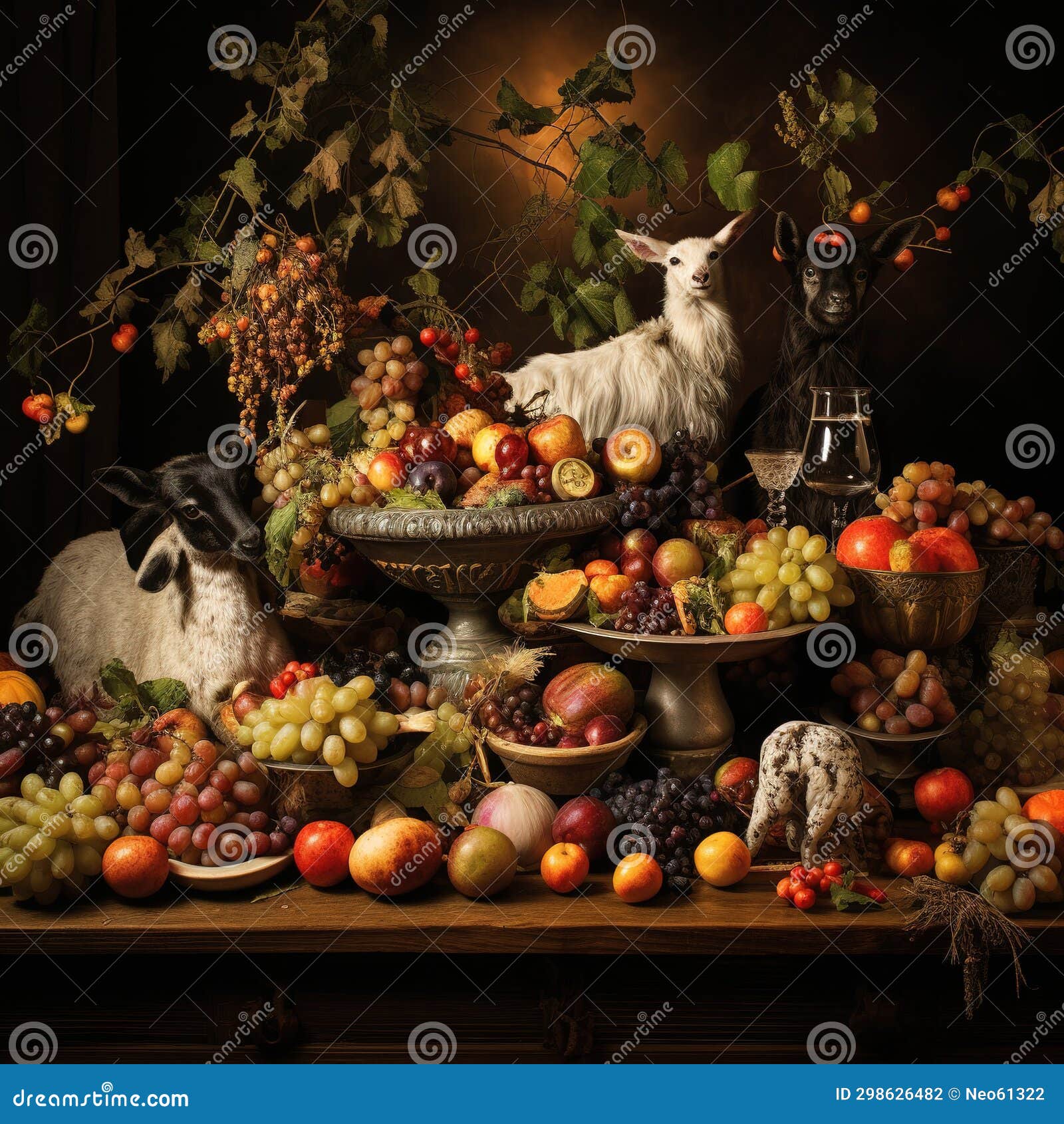 A Medieval Fall Cornucopia Table Overflowing Animal Happy People ...