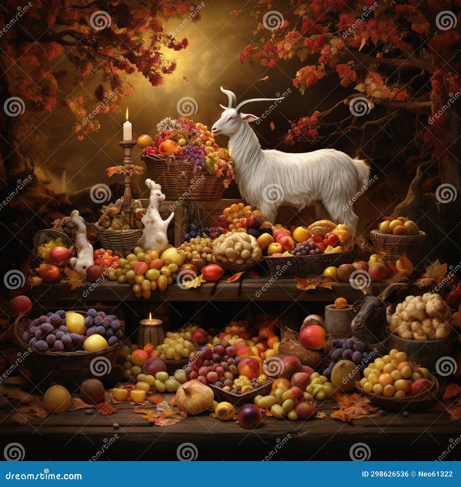 A Medieval Fall Cornucopia Table Overflowing Animal Happy People ...