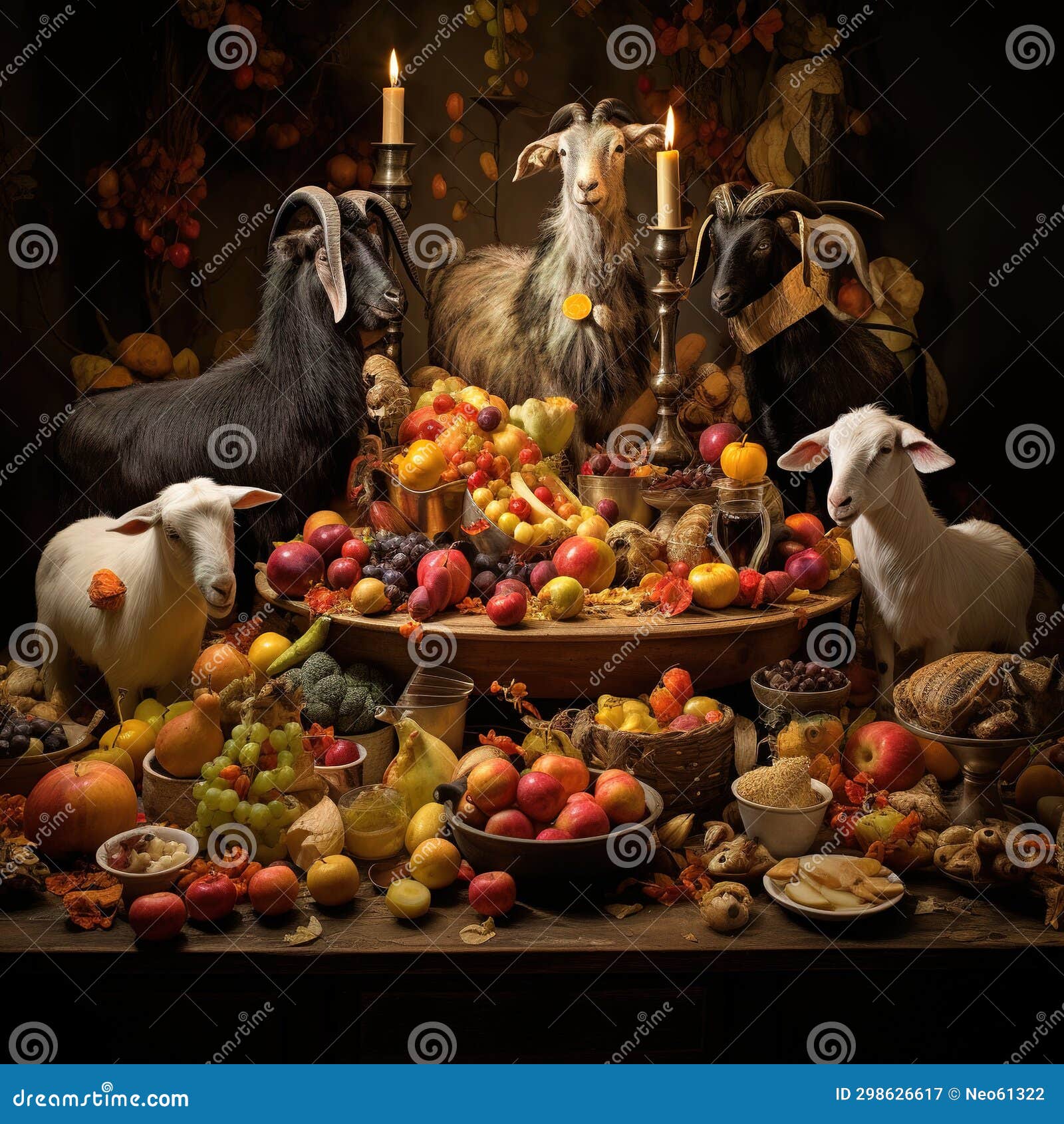 A Medieval Fall Cornucopia Table Overflowing Animal Happy People ...