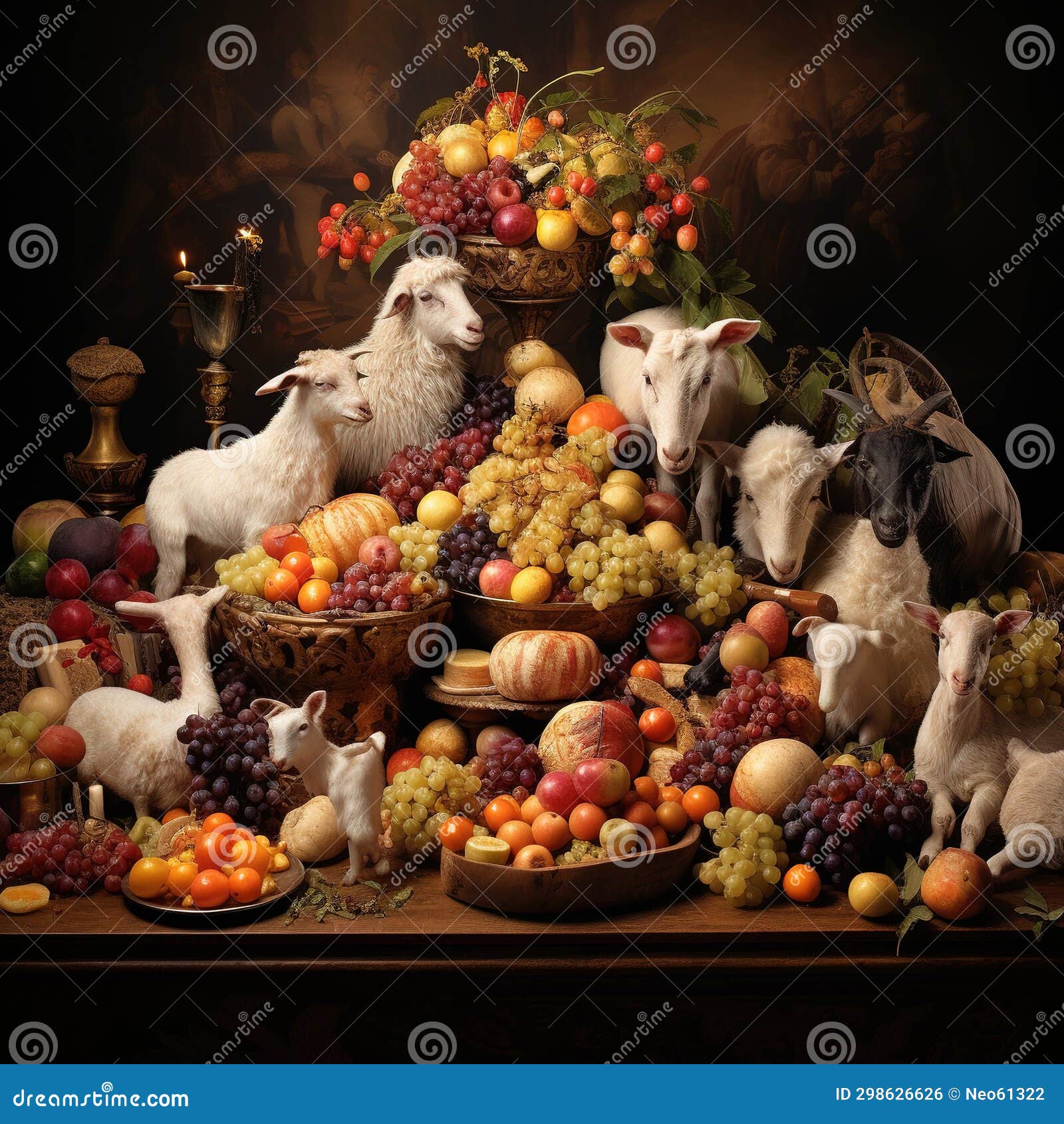 A Medieval Fall Cornucopia Table Overflowing Animal Happy People ...