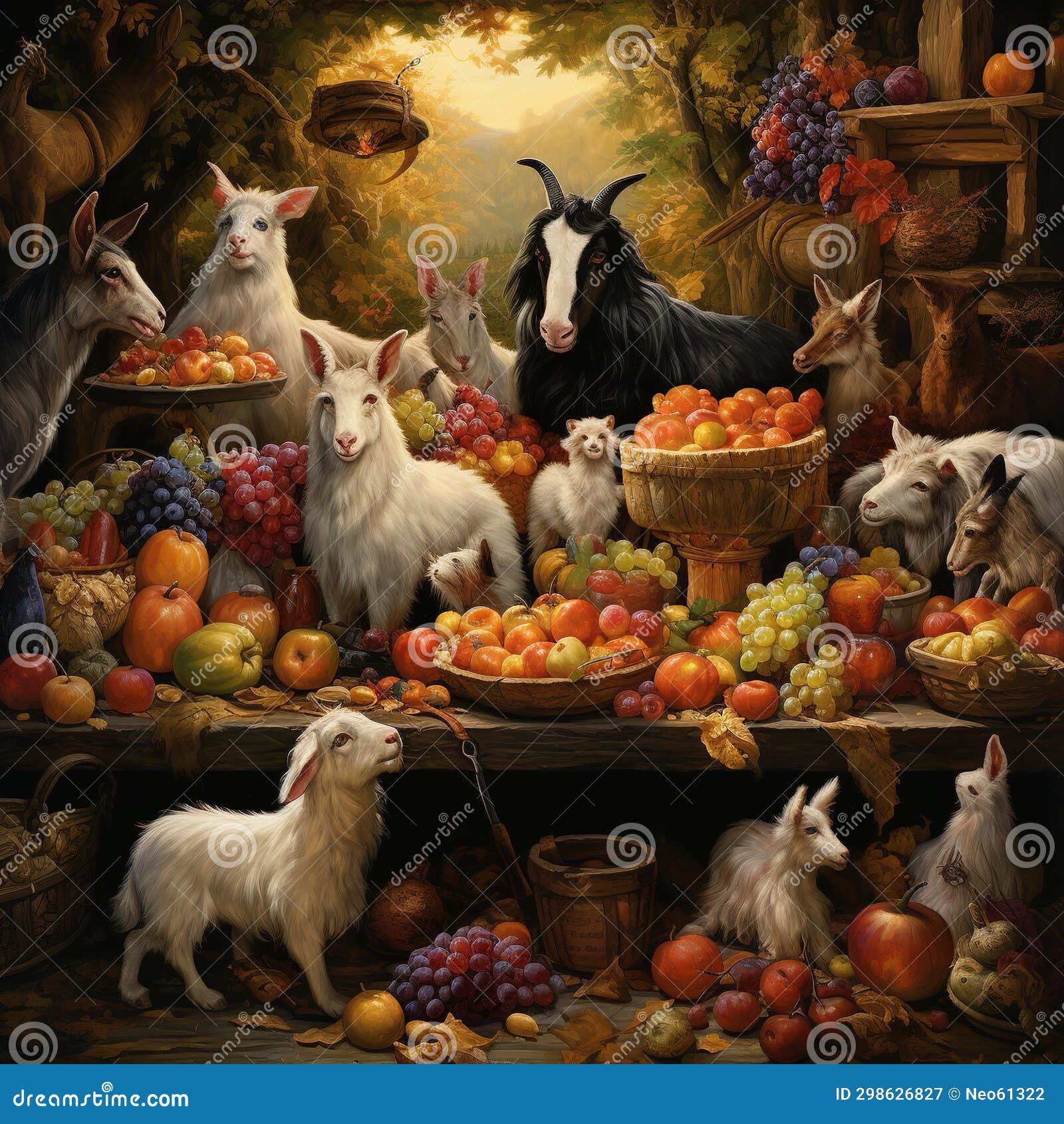 A Medieval Fall Cornucopia Table Overflowing Animal Happy People ...