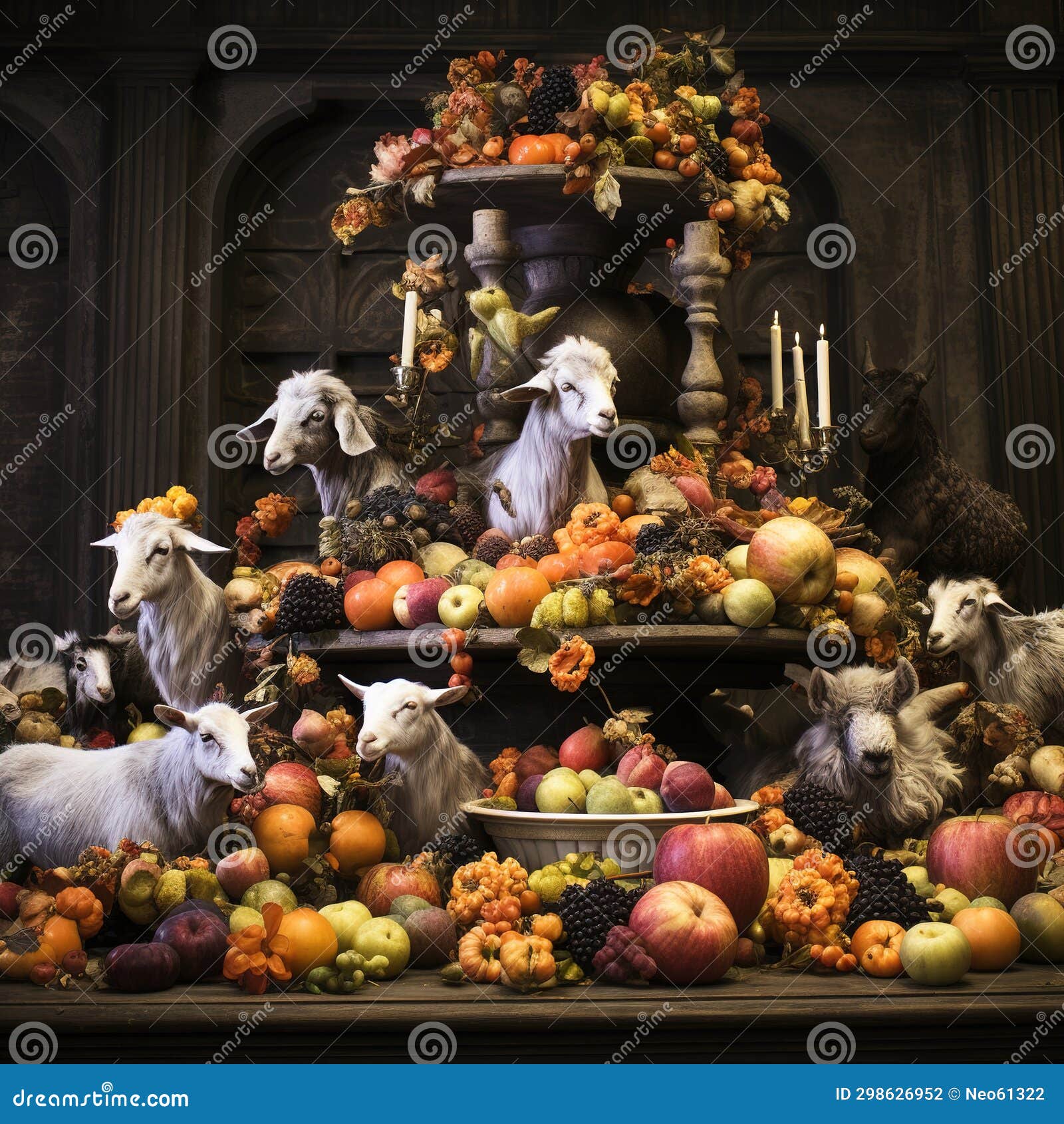A Medieval Fall Cornucopia Table Overflowing Animal Happy People ...