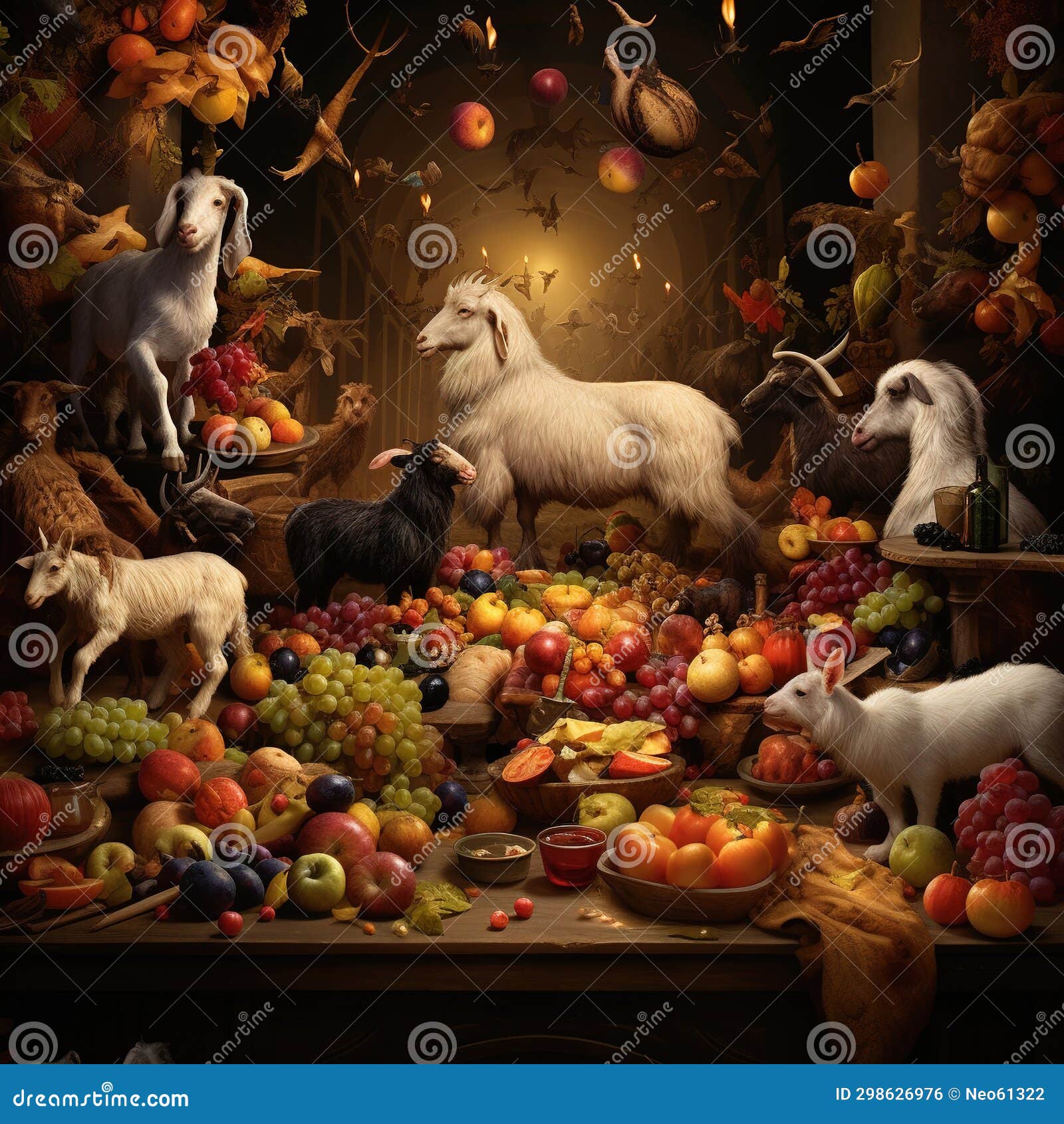 A Medieval Fall Cornucopia Table Overflowing Animal Happy People ...