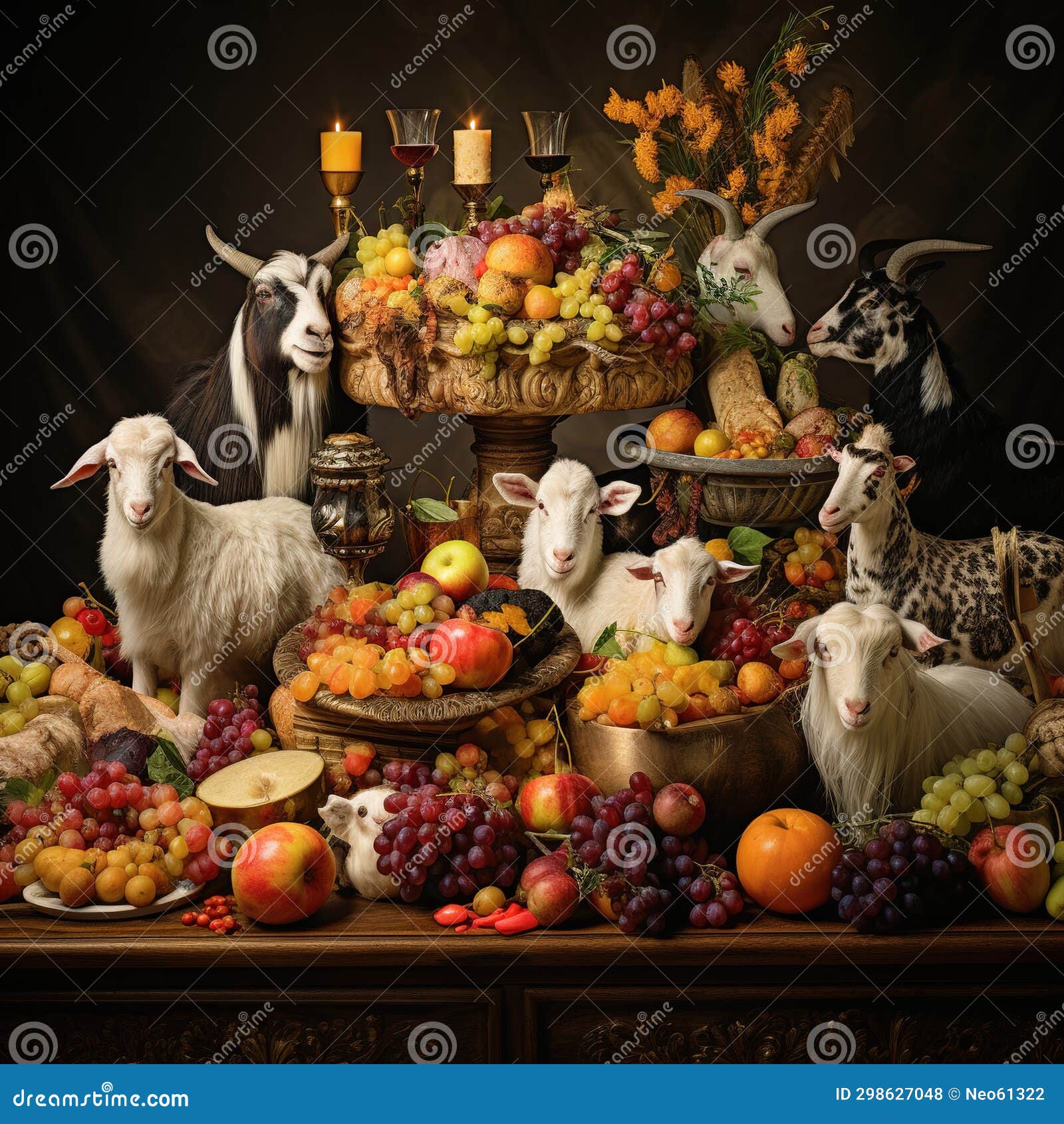 A Medieval Fall Cornucopia Table Overflowing Animal Happy People ...