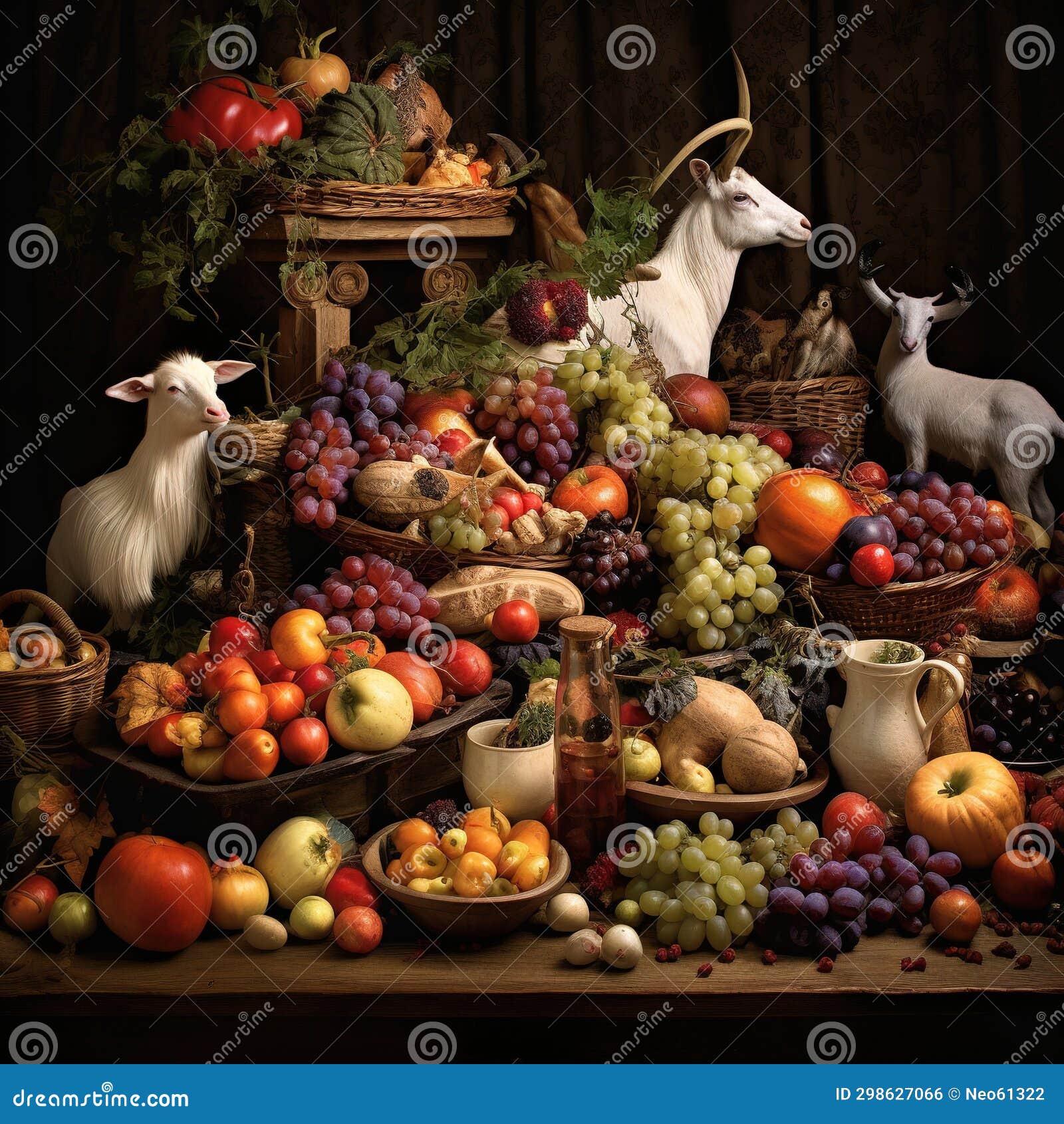 A Medieval Fall Cornucopia Table Overflowing Animal Happy People ...
