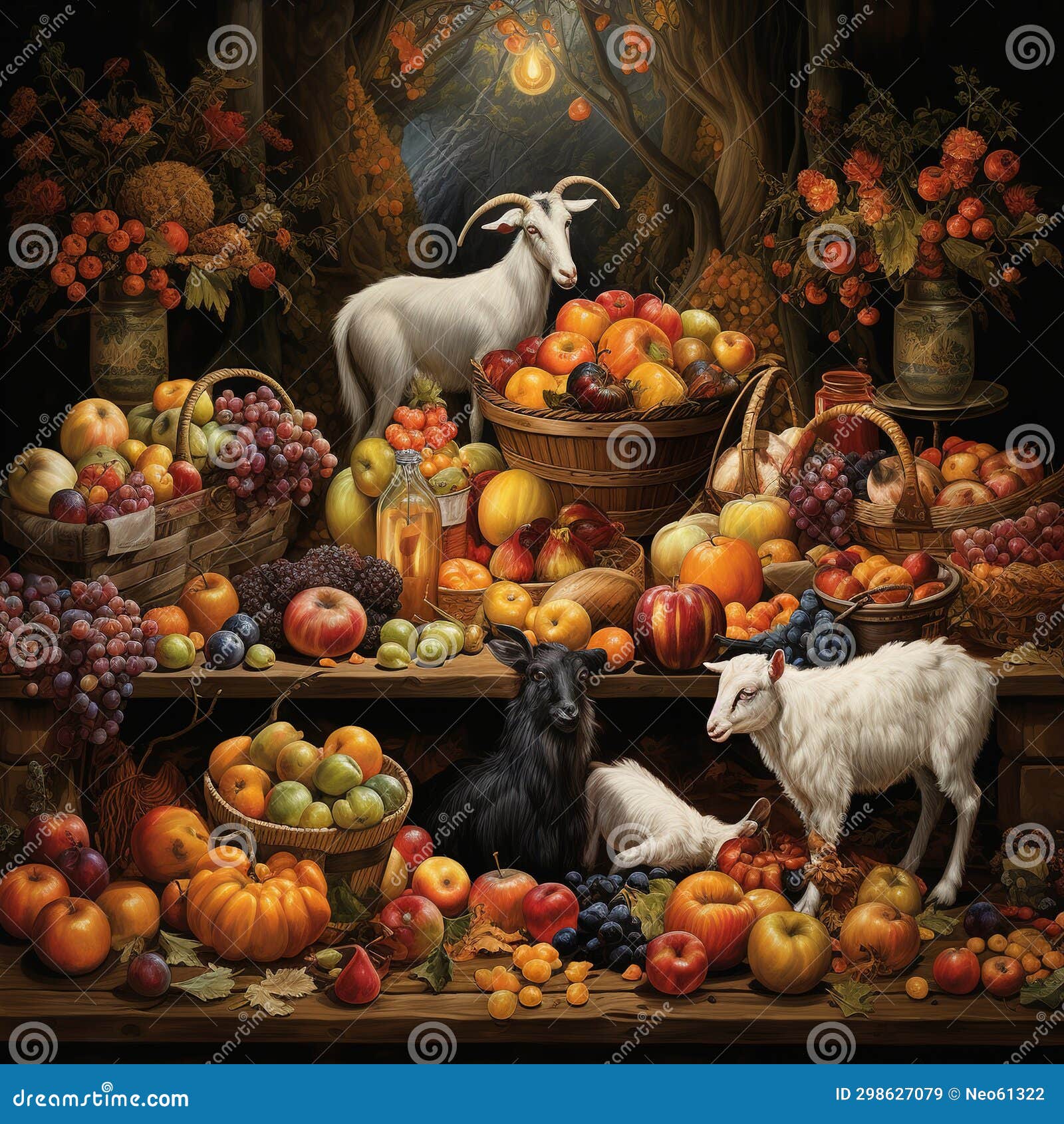 A Medieval Fall Cornucopia Table Overflowing Animal Happy People ...