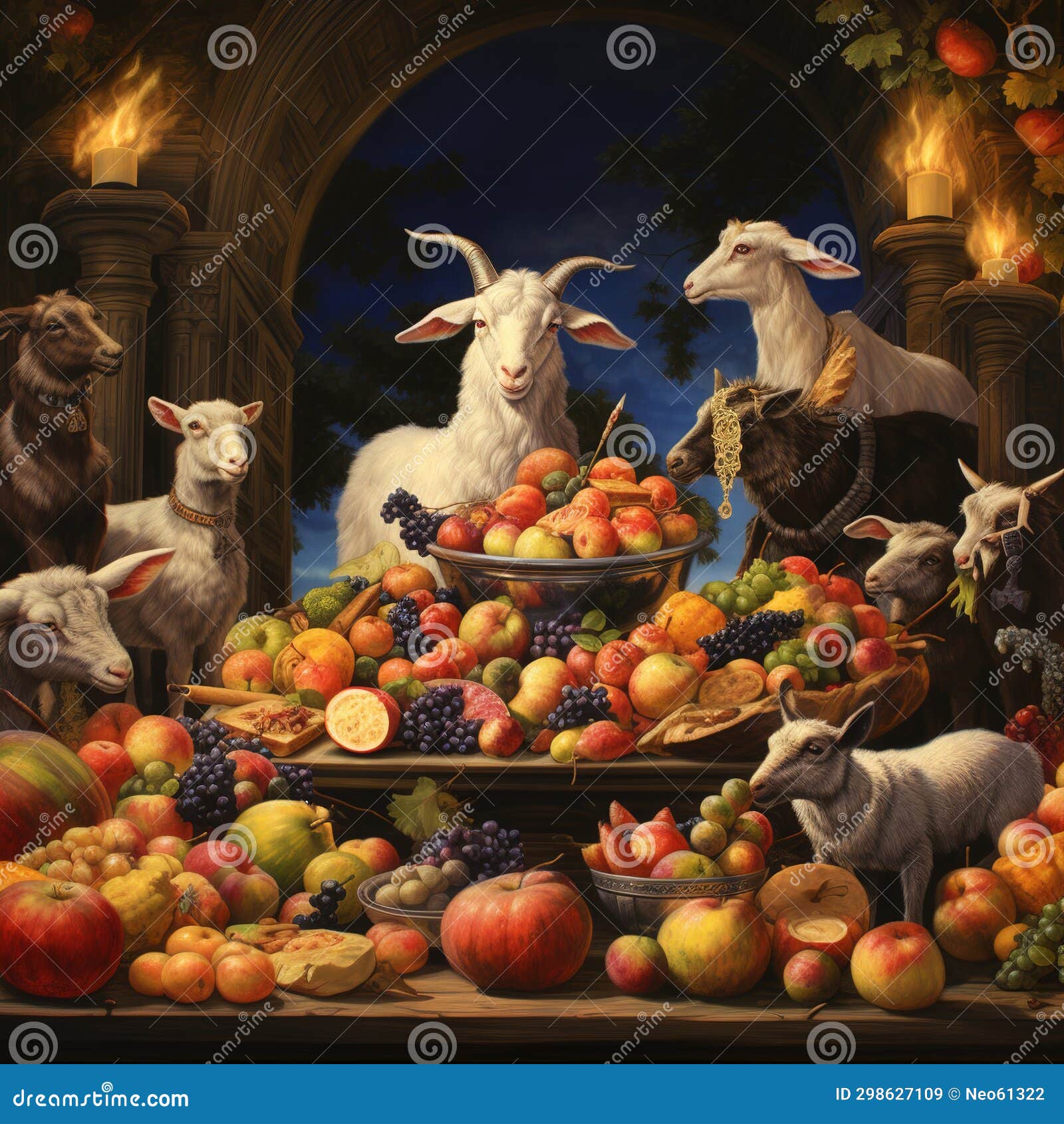 A Medieval Fall Cornucopia Table Overflowing Animal Happy People ...