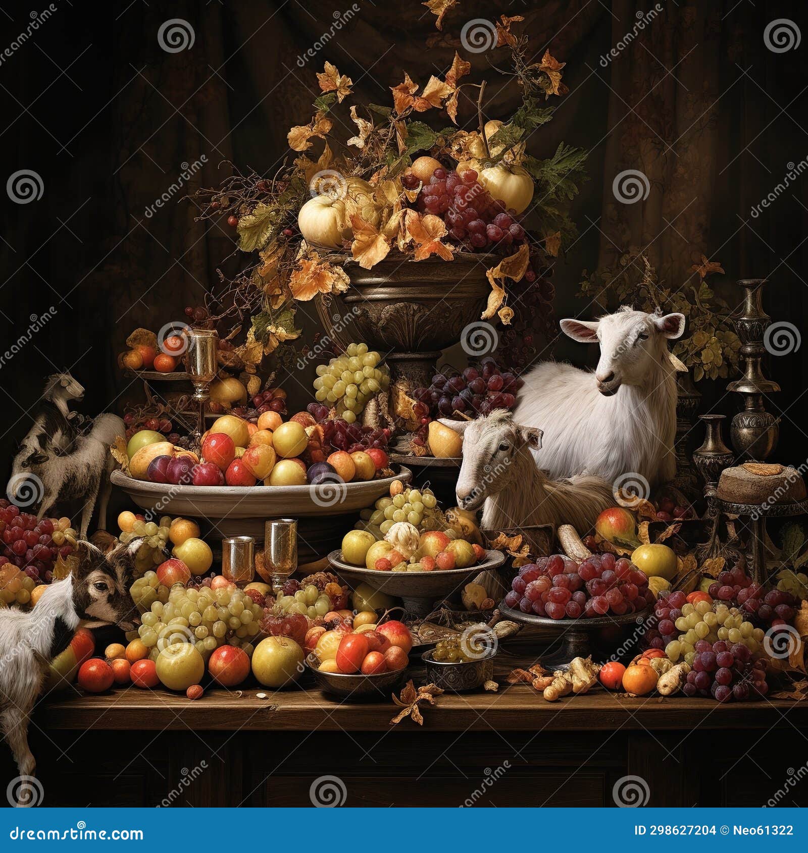 A Medieval Fall Cornucopia Table Overflowing Animal Happy People ...