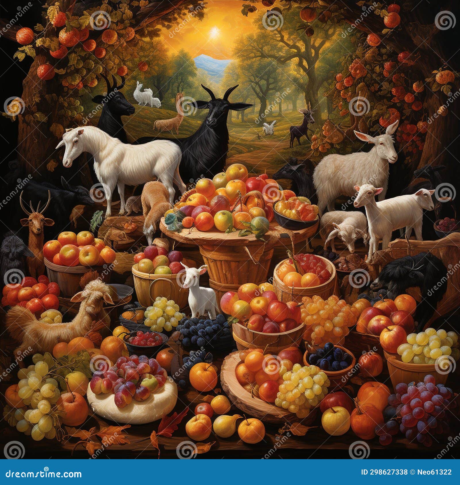A Medieval Fall Cornucopia Table Overflowing Animal Happy People ...